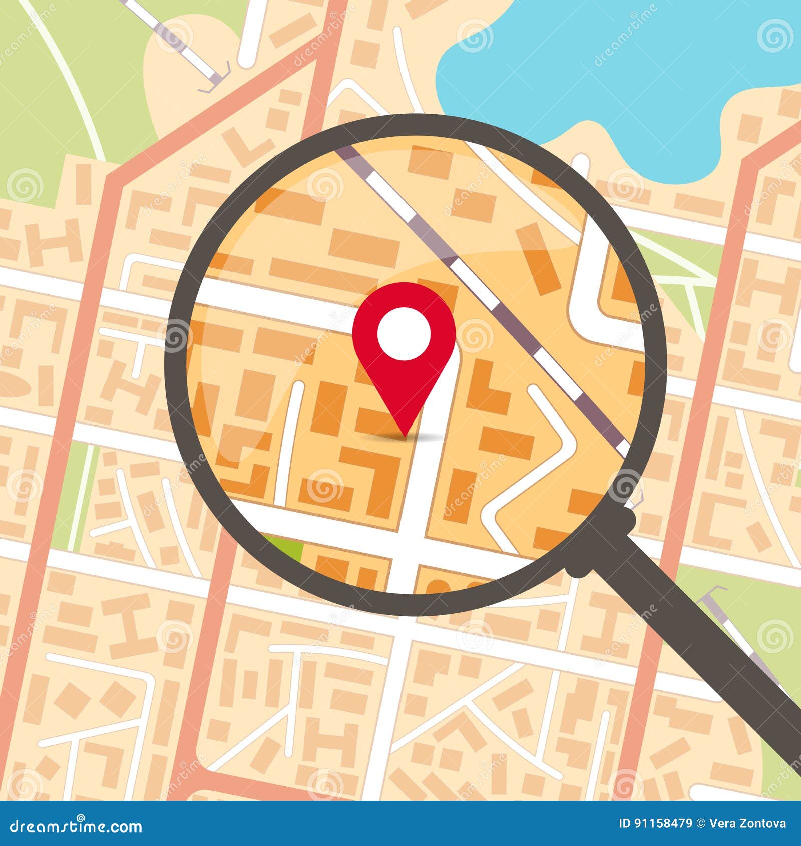 Mapa De La Ciudad Con La Lupa Y La Punta Ilustración del Vector ...