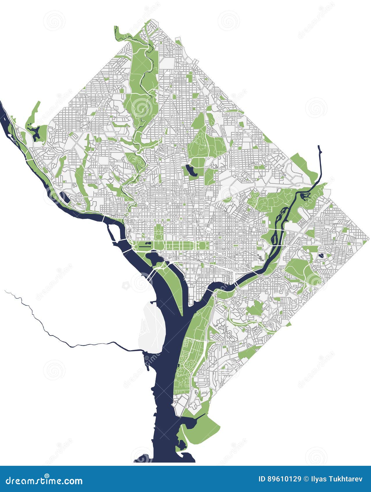 Mapa De La Ciudad De Washington, D C , Los E Ilustración del Vector ...