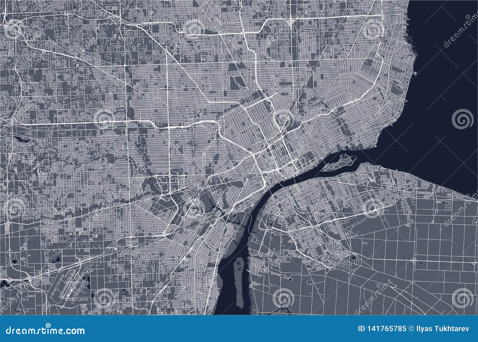 Mapa De La Ciudad De Detroit, Michigan, Los E.E.U.U. Stock de ...