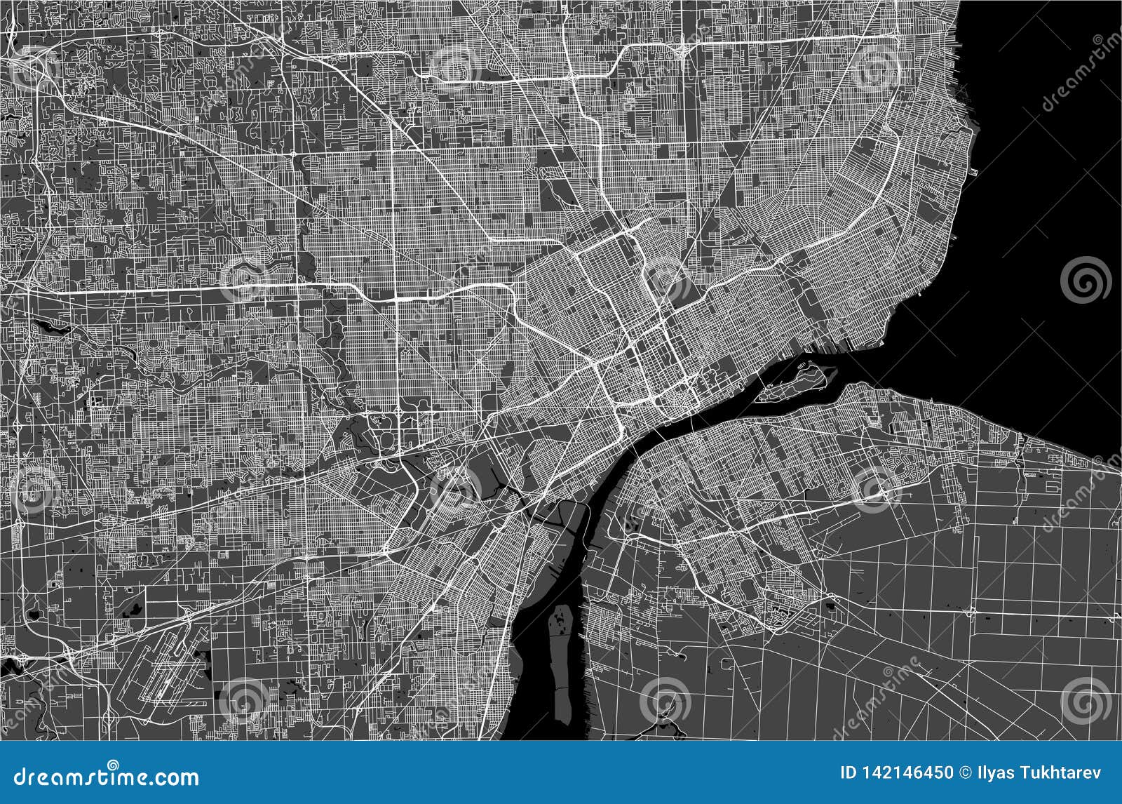 Mapa De La Ciudad De Detroit, Michigan, Los E.E.U.U. Ilustración del ...