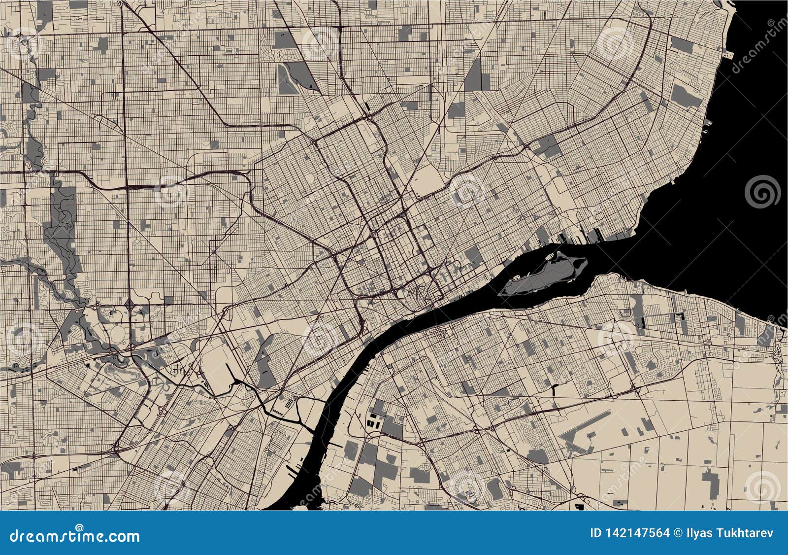 Mapa De La Ciudad De Detroit, Michigan, Los E.E.U.U. Stock de ...