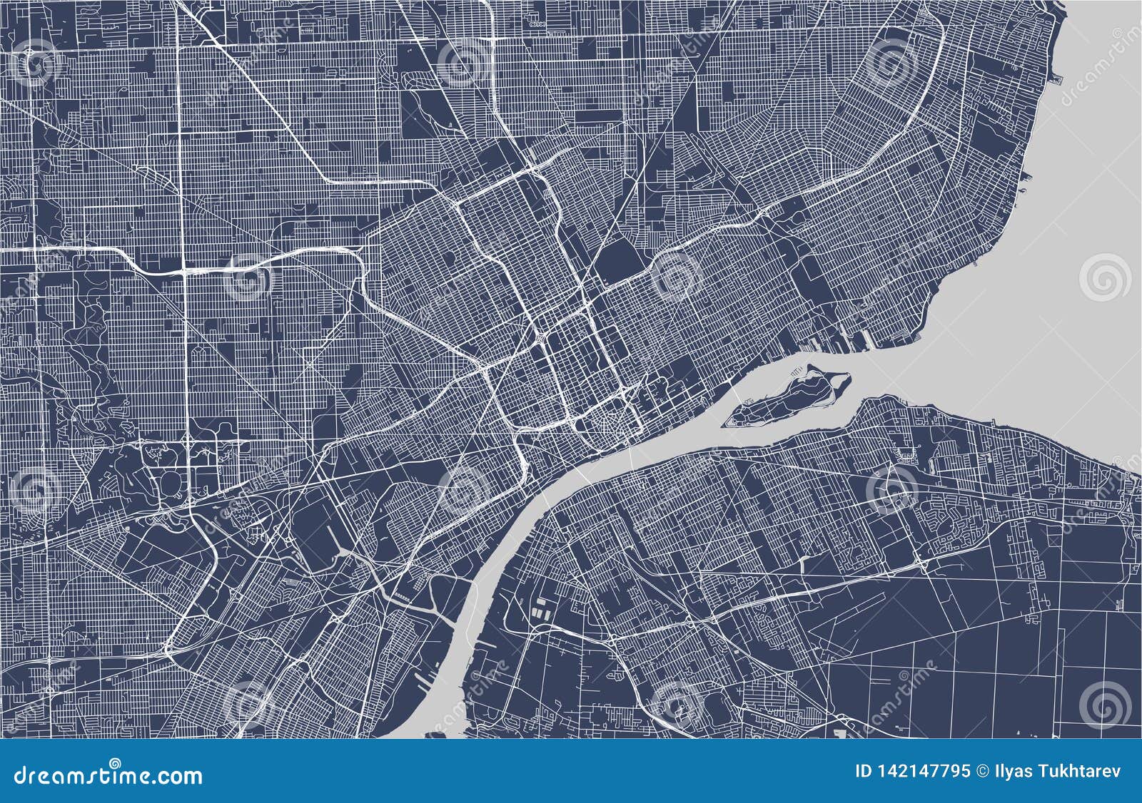 Mapa De La Ciudad De Detroit, Michigan, Los E.E.U.U. Stock de ...