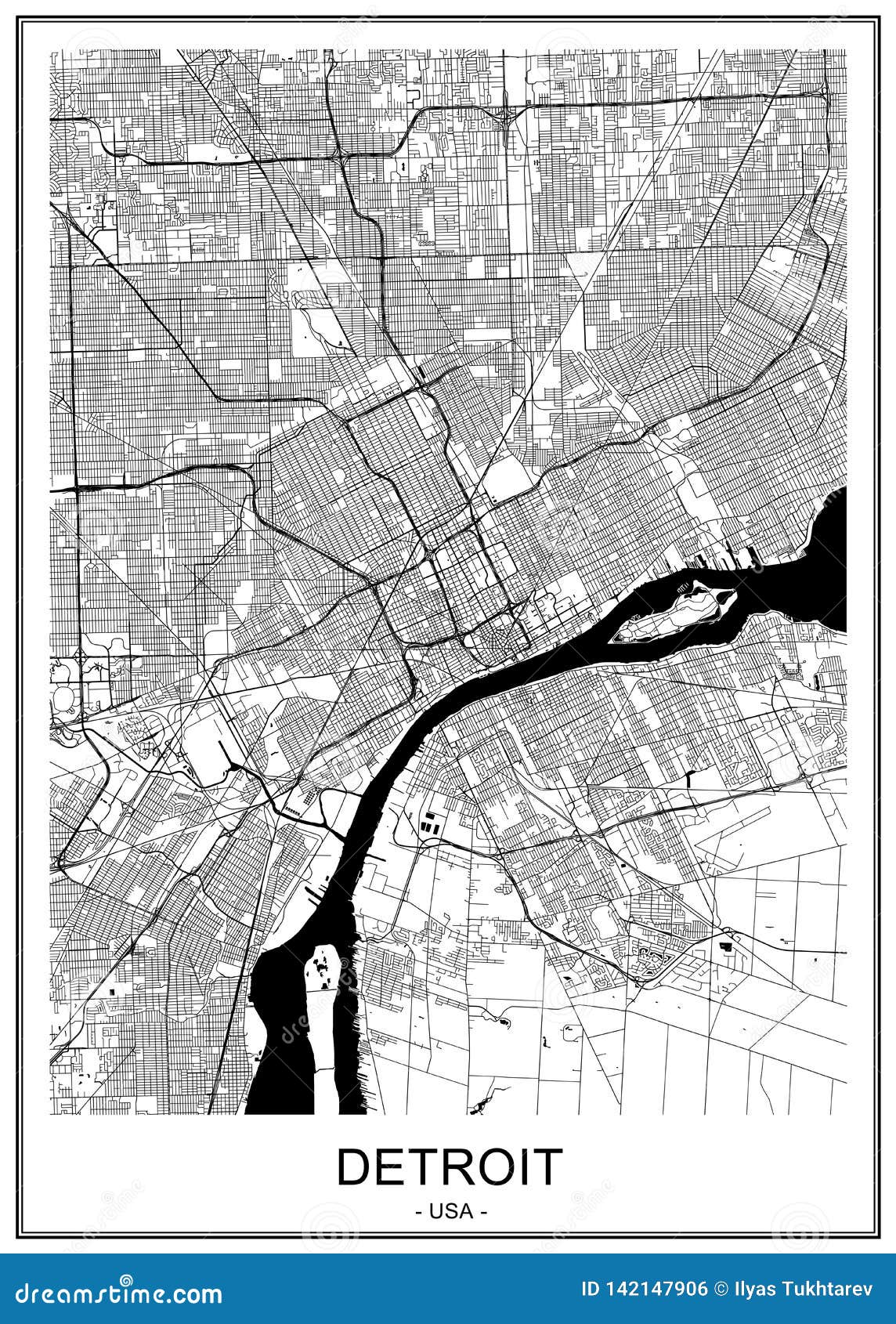 Mapa De La Ciudad De Detroit, Michigan, Los E.E.U.U. Stock de ...