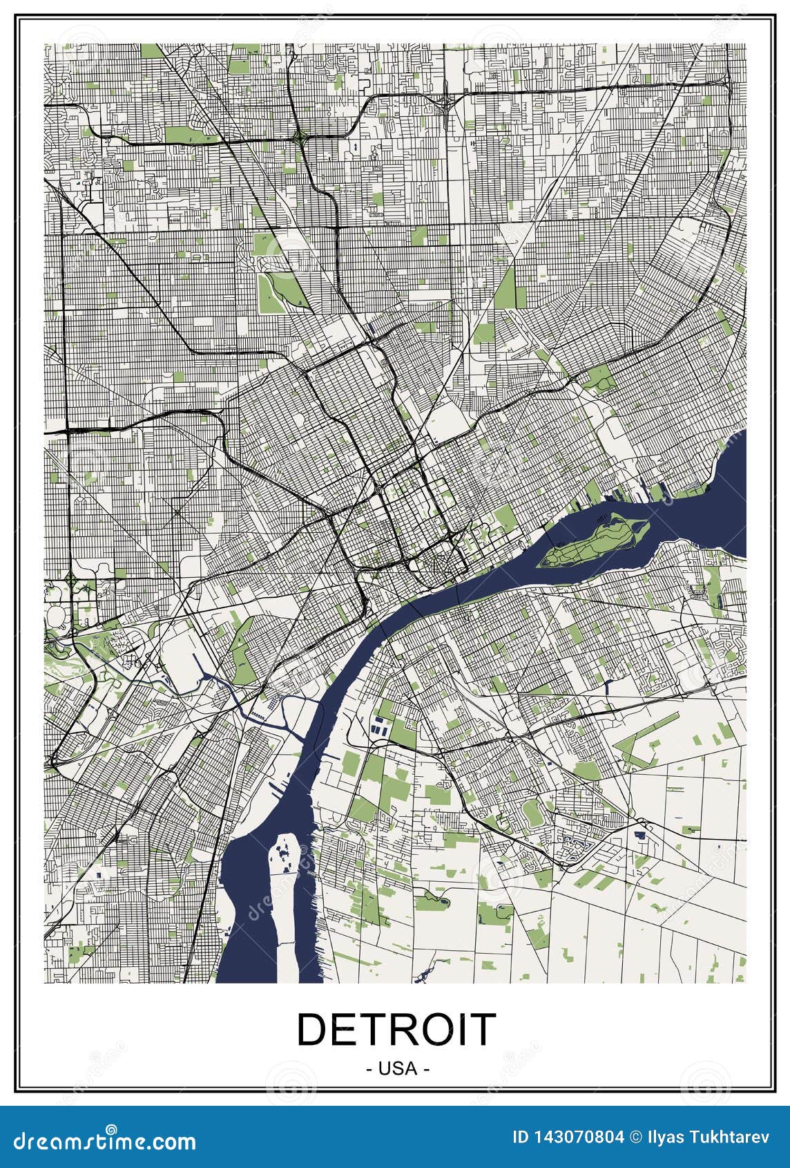 Mapa De La Ciudad De Detroit, Michigan, Los E.E.U.U. Stock de ...