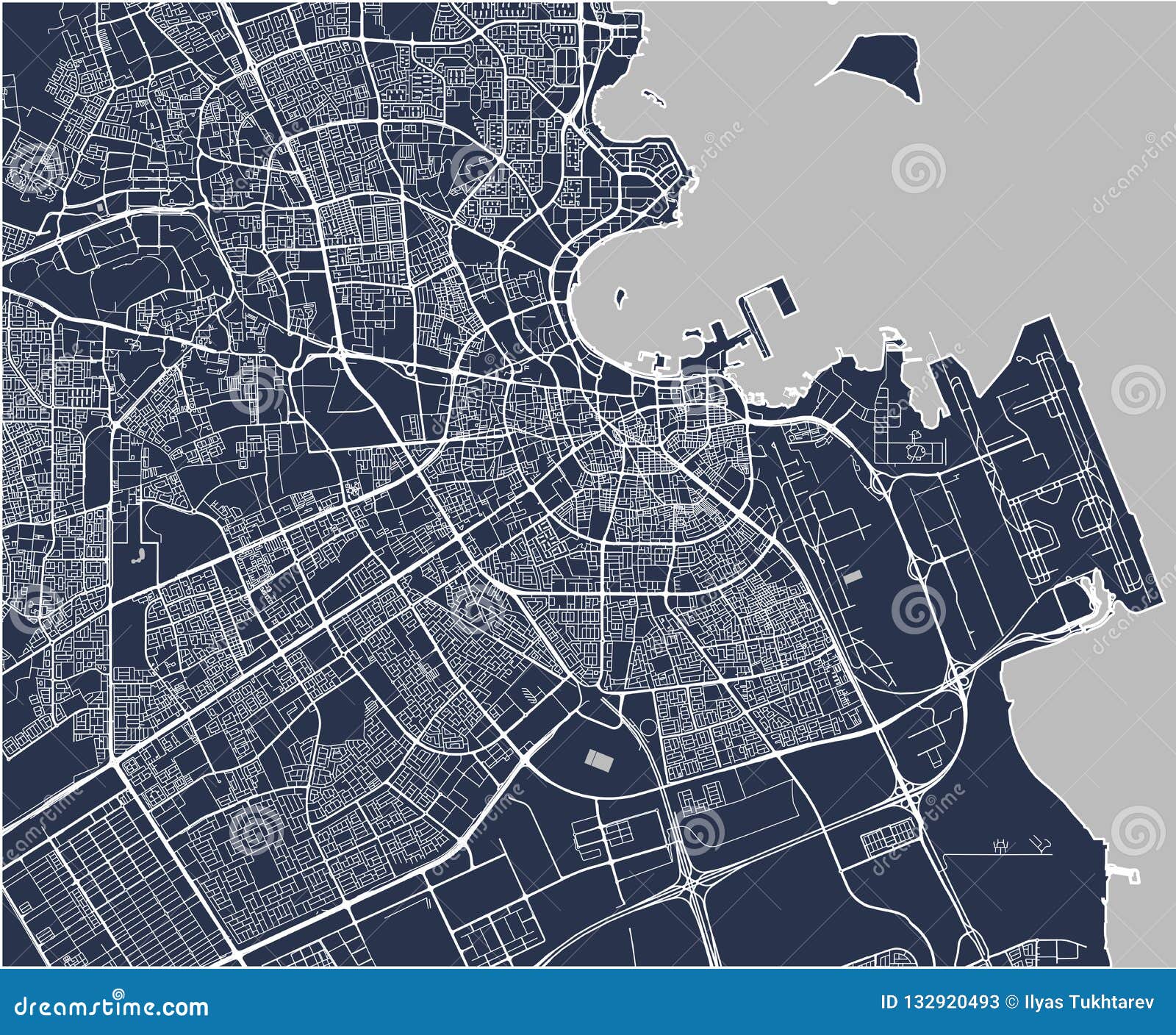 Mapa De La Ciudad De Doha, Qatar Ilustración del Vector - Ilustración ...