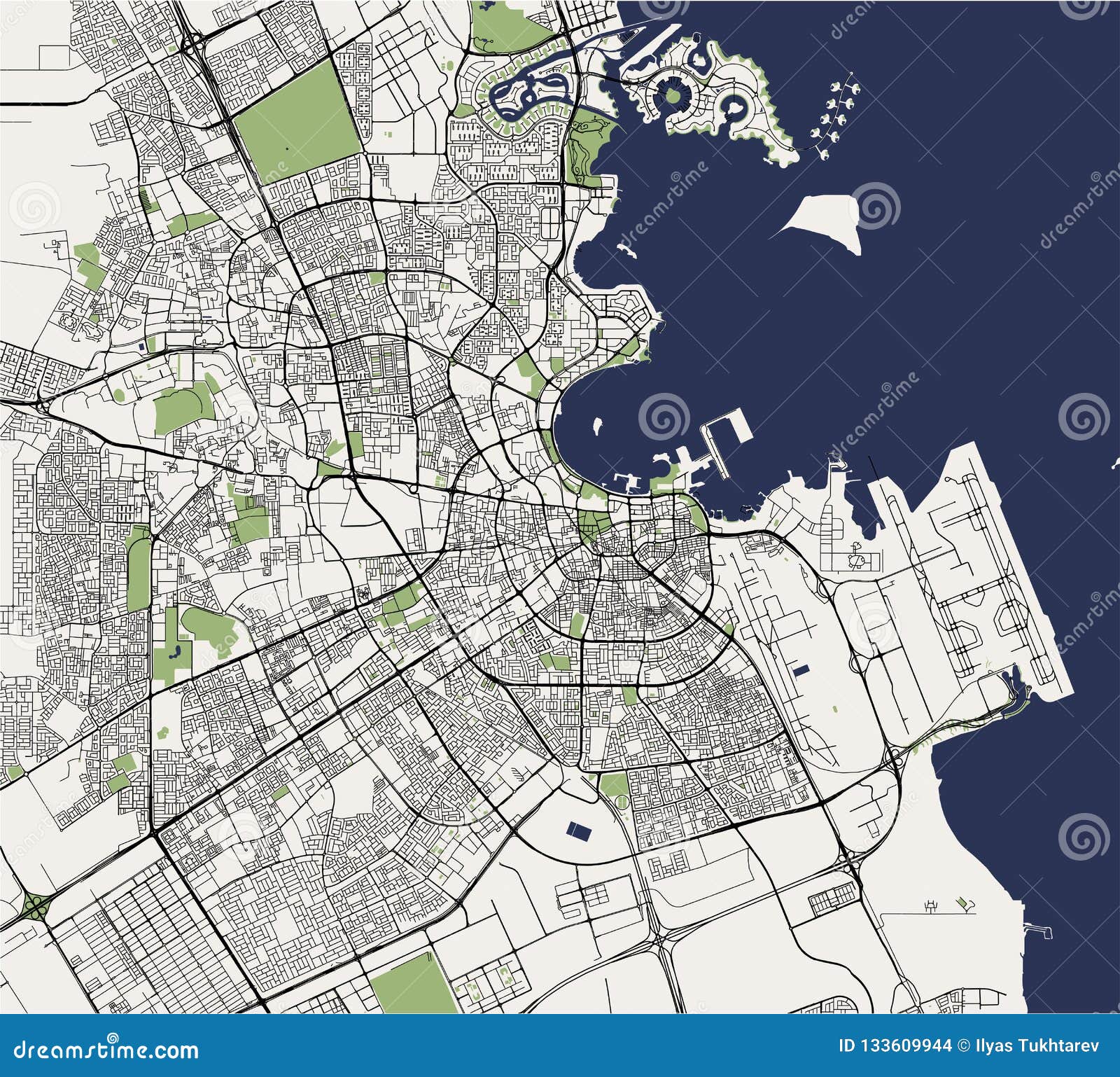Mapa De La Ciudad De Doha, Qatar Stock de ilustración - Ilustración de ...