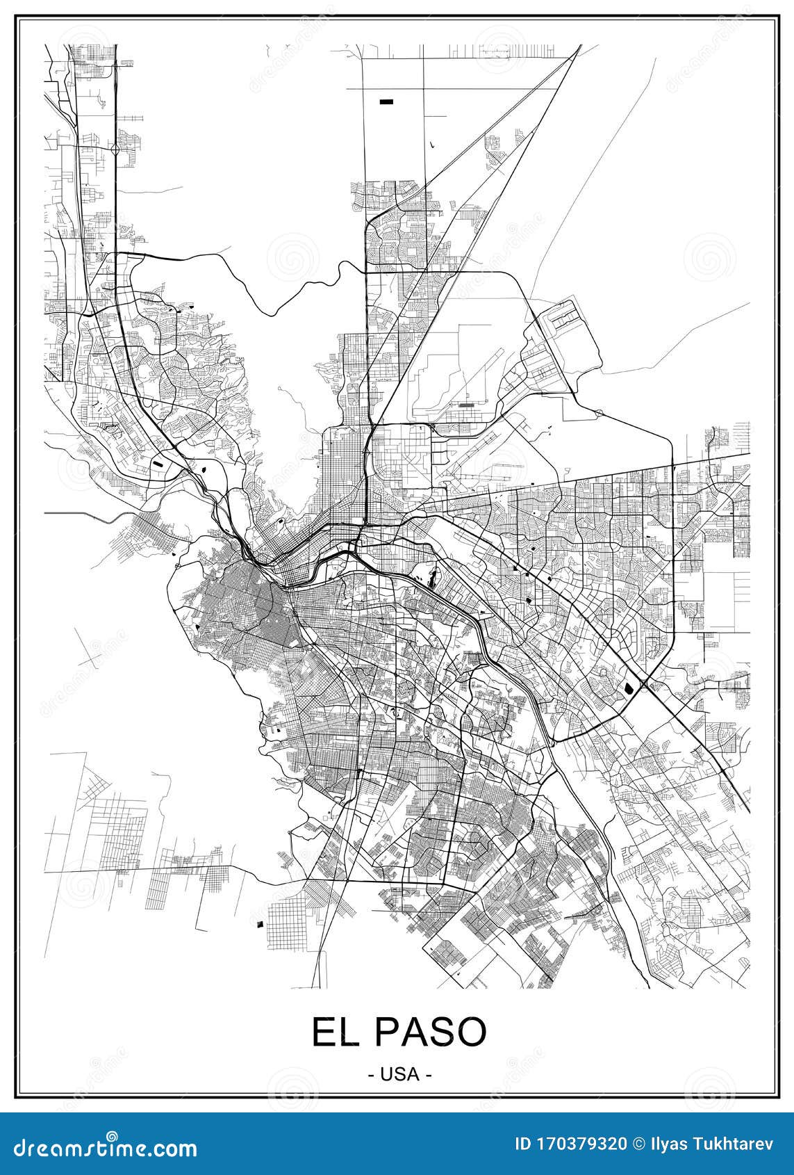Mapa De La Ciudad De El Paso, Texas, EE.UU. Stock de ilustración ...