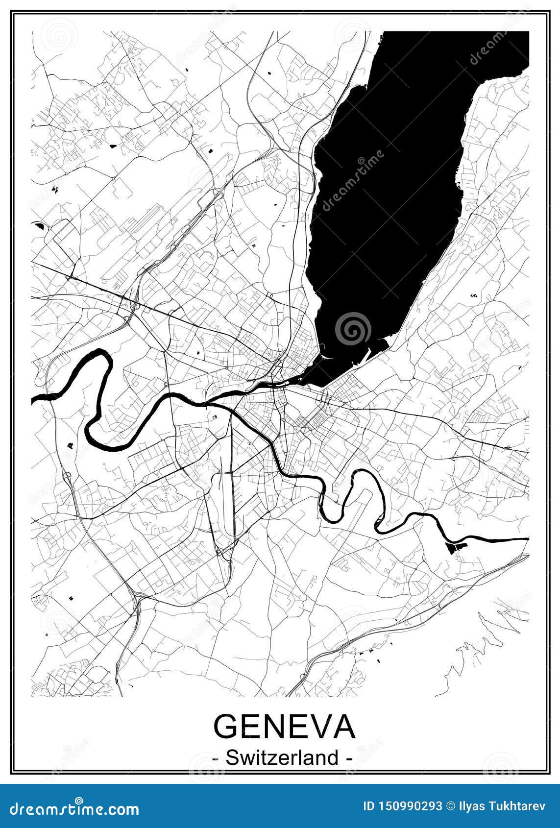 Mapa De La Ciudad De Ginebra, Suiza Stock de ilustración - Ilustración ...