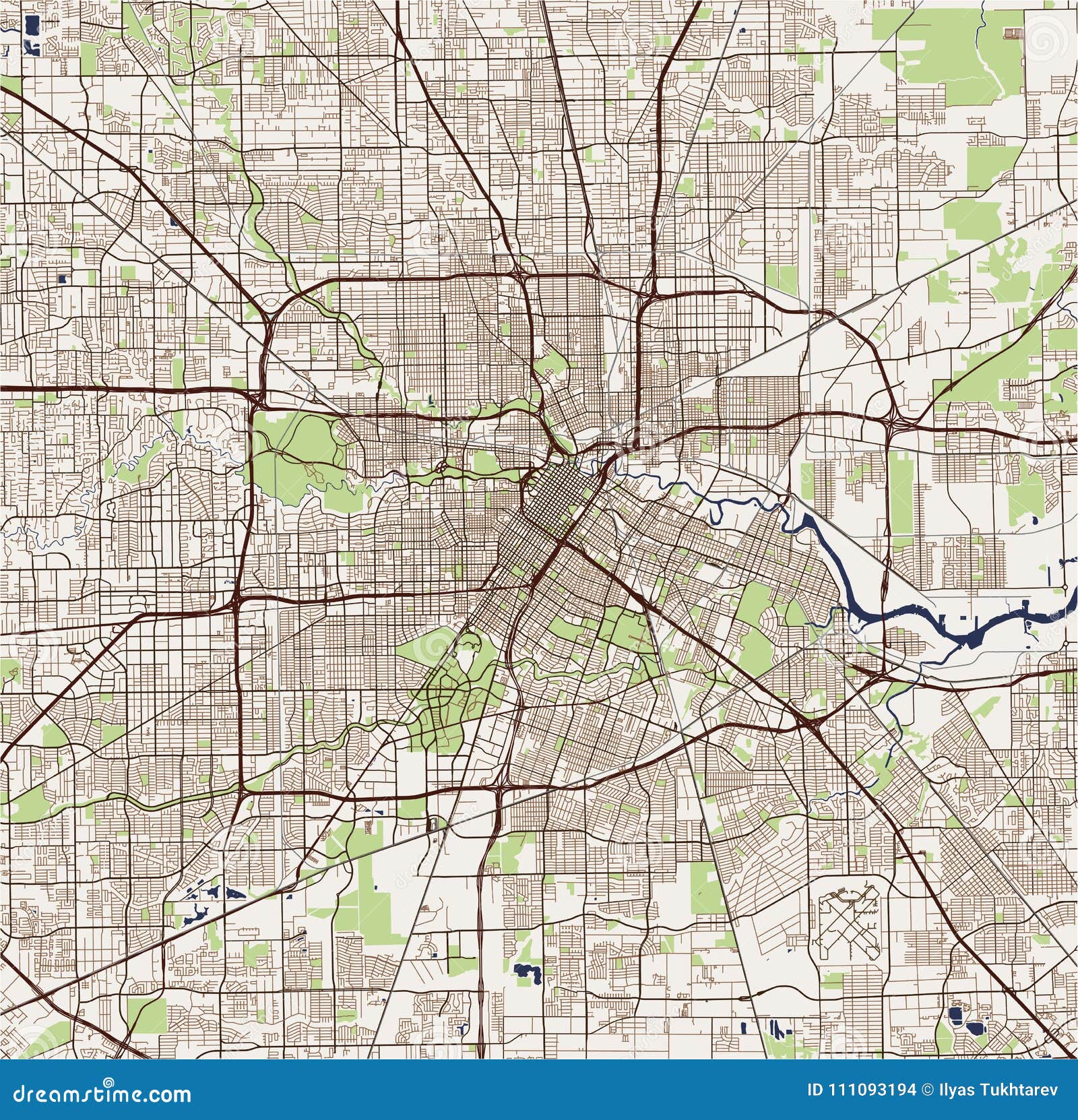 Mapa De La Ciudad De Houston, U S Estado De Tejas, Los E Ilustración ...