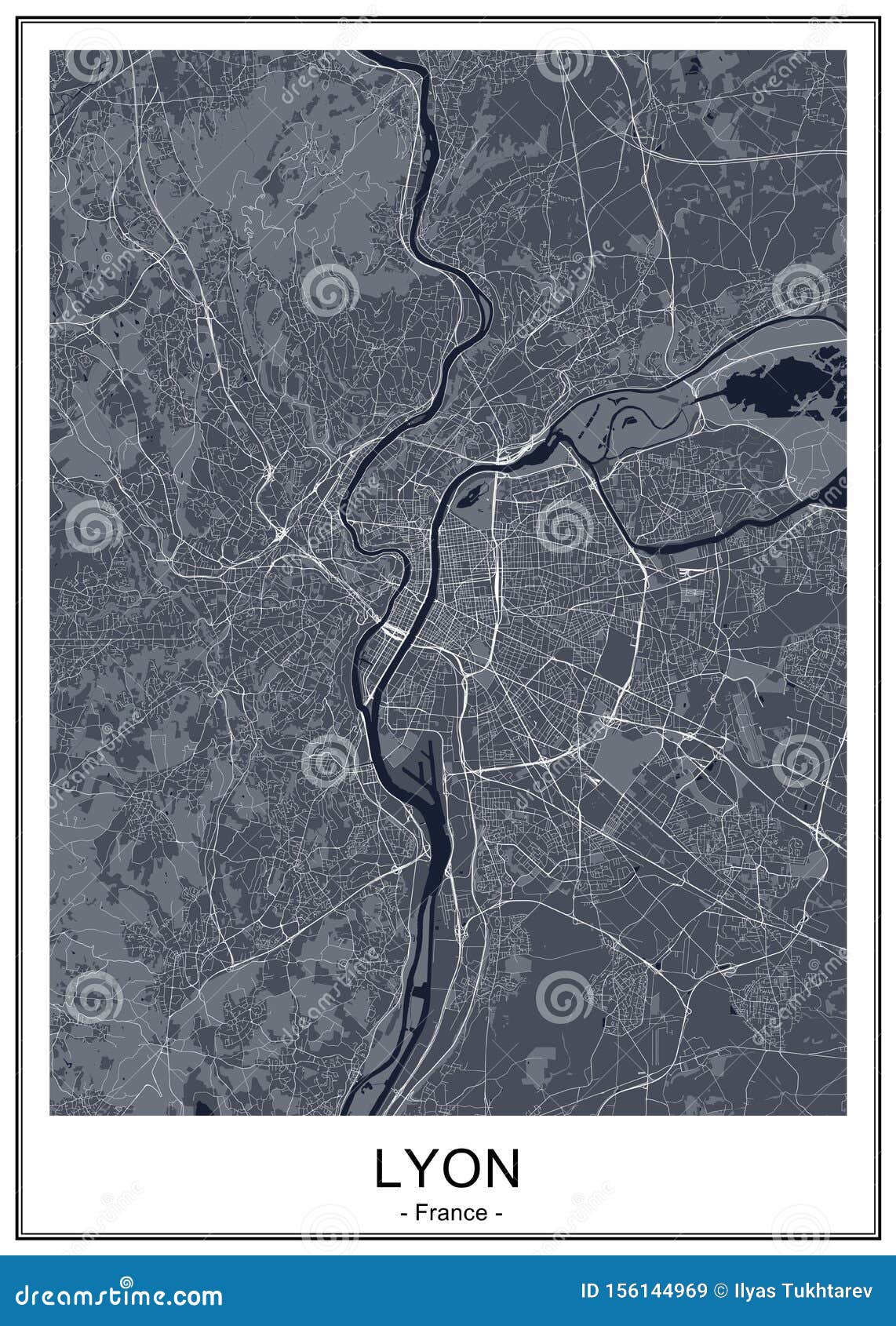 Mapa De La Ciudad De Lyon, Francia Ilustración del Vector - Ilustración ...