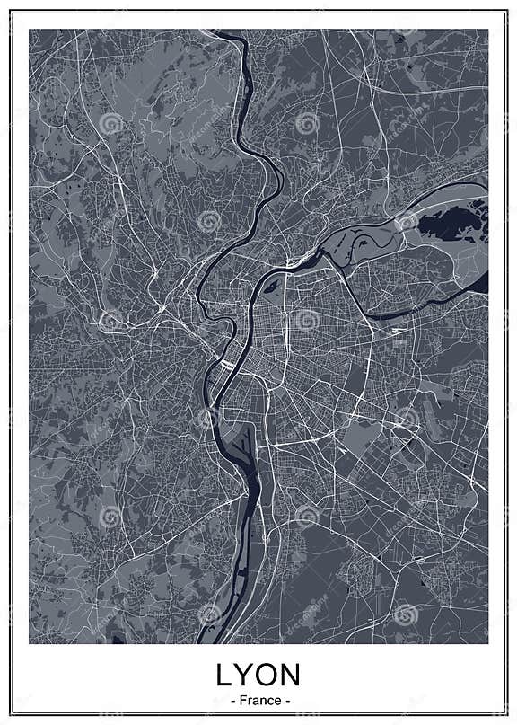 Mapa De La Ciudad De Lyon, Francia Ilustración del Vector - Ilustración ...
