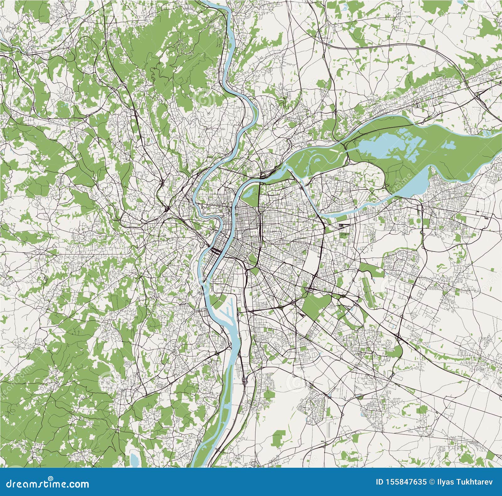 Mapa De La Ciudad De Lyon, Francia Stock de ilustración - Ilustración ...