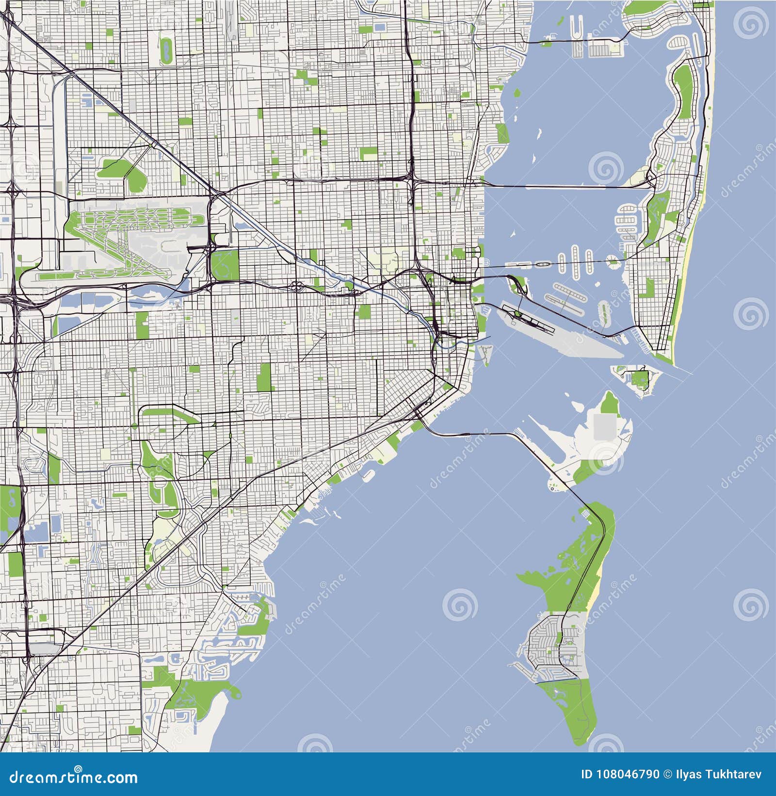 Mapa De La Ciudad De Miami, Los E.E.U.U. Ilustración del Vector ...