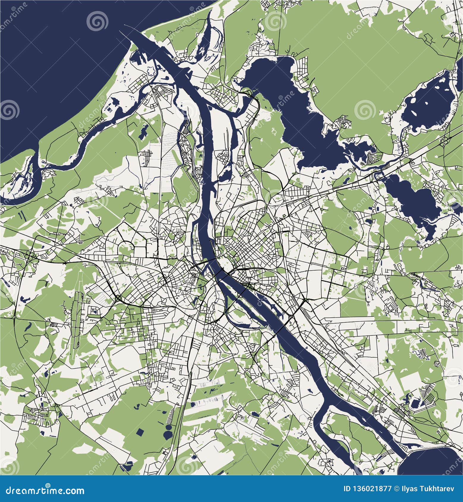 Mapa De La Ciudad De Riga, Letonia Stock de ilustración - Ilustración ...