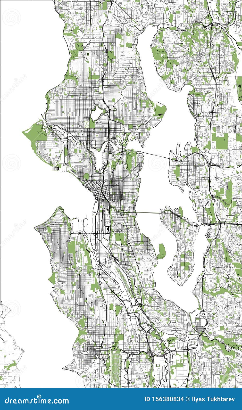 Mapa De La Ciudad De Seattle, Washington, EE.UU. Stock de ilustración ...