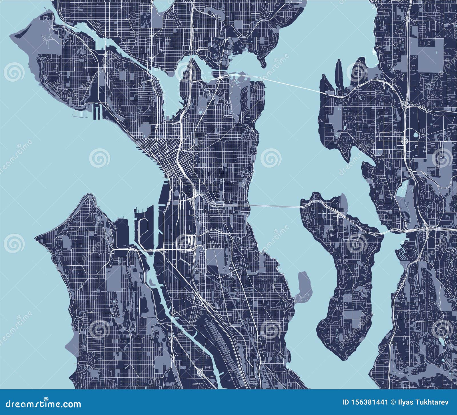 Mapa De La Ciudad De Seattle, Washington, EE.UU. Stock de ilustración ...