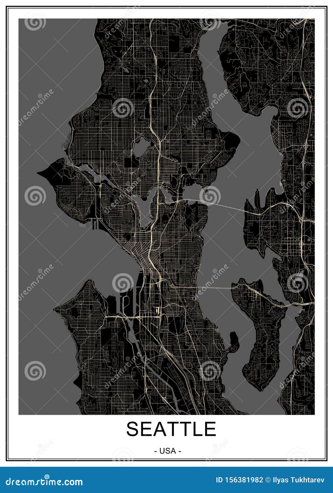 Mapa De La Ciudad De Seattle, Washington, EE.UU. Stock de ilustración ...