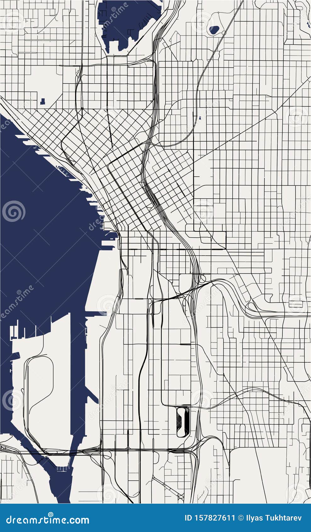 Mapa De La Ciudad De Seattle, Washington, EE.UU. Stock de ilustración ...