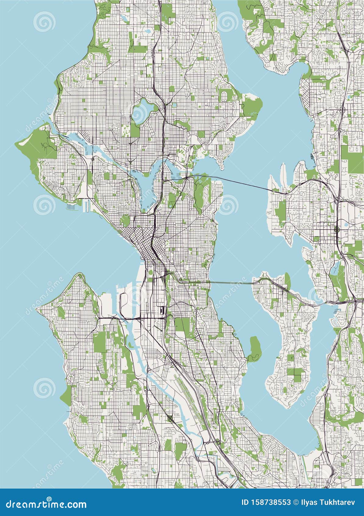 Mapa De La Ciudad De Seattle, Washington, EE.UU. Stock de ilustración ...