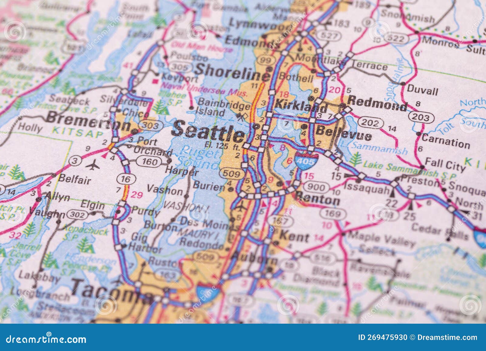 Mapa De La Ciudad De Seattle Washington. Stock de ilustración - Ilustración de cityscape, camino ...