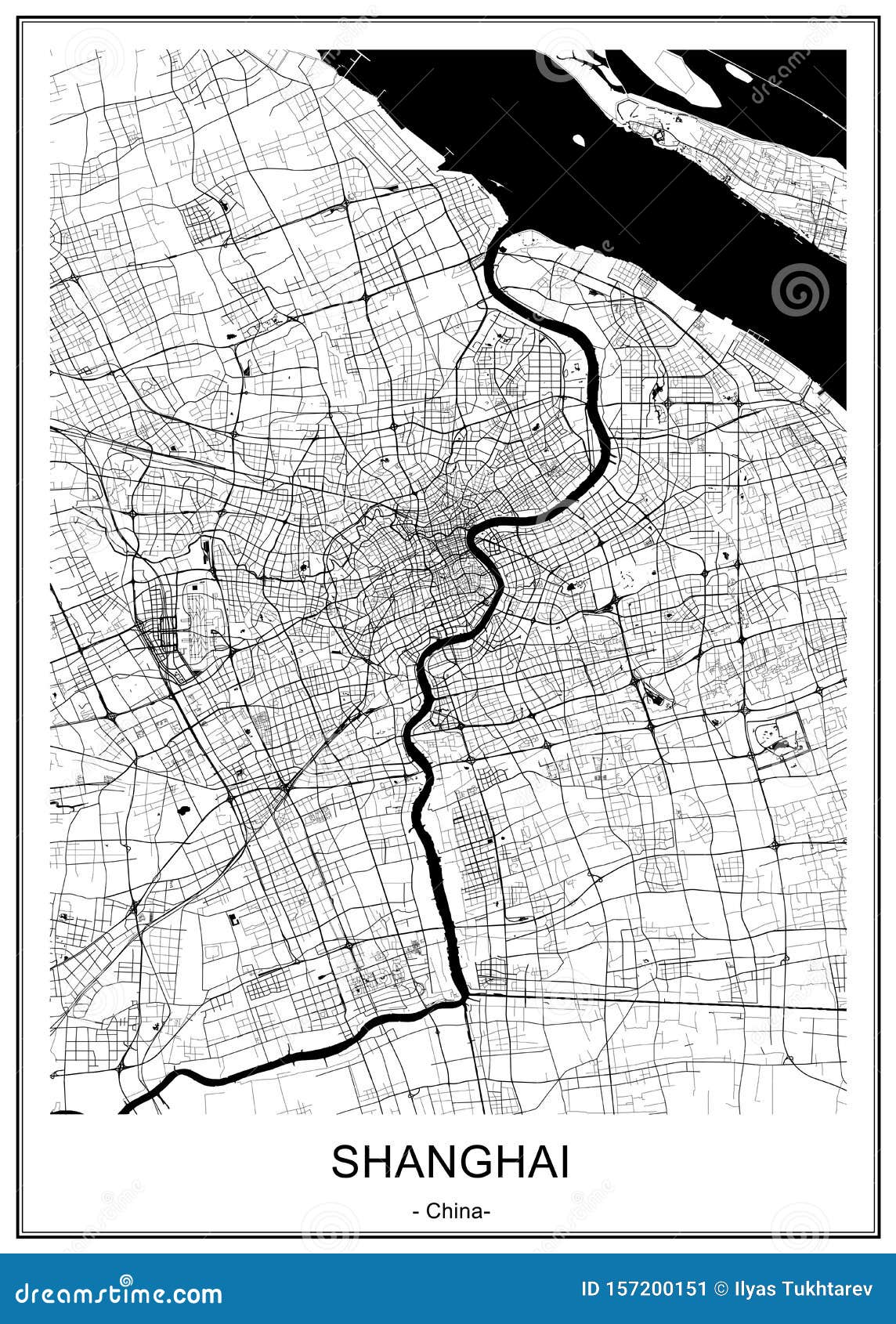 Mapa De La Ciudad De Shanghai, China Stock de ilustración - Ilustración ...
