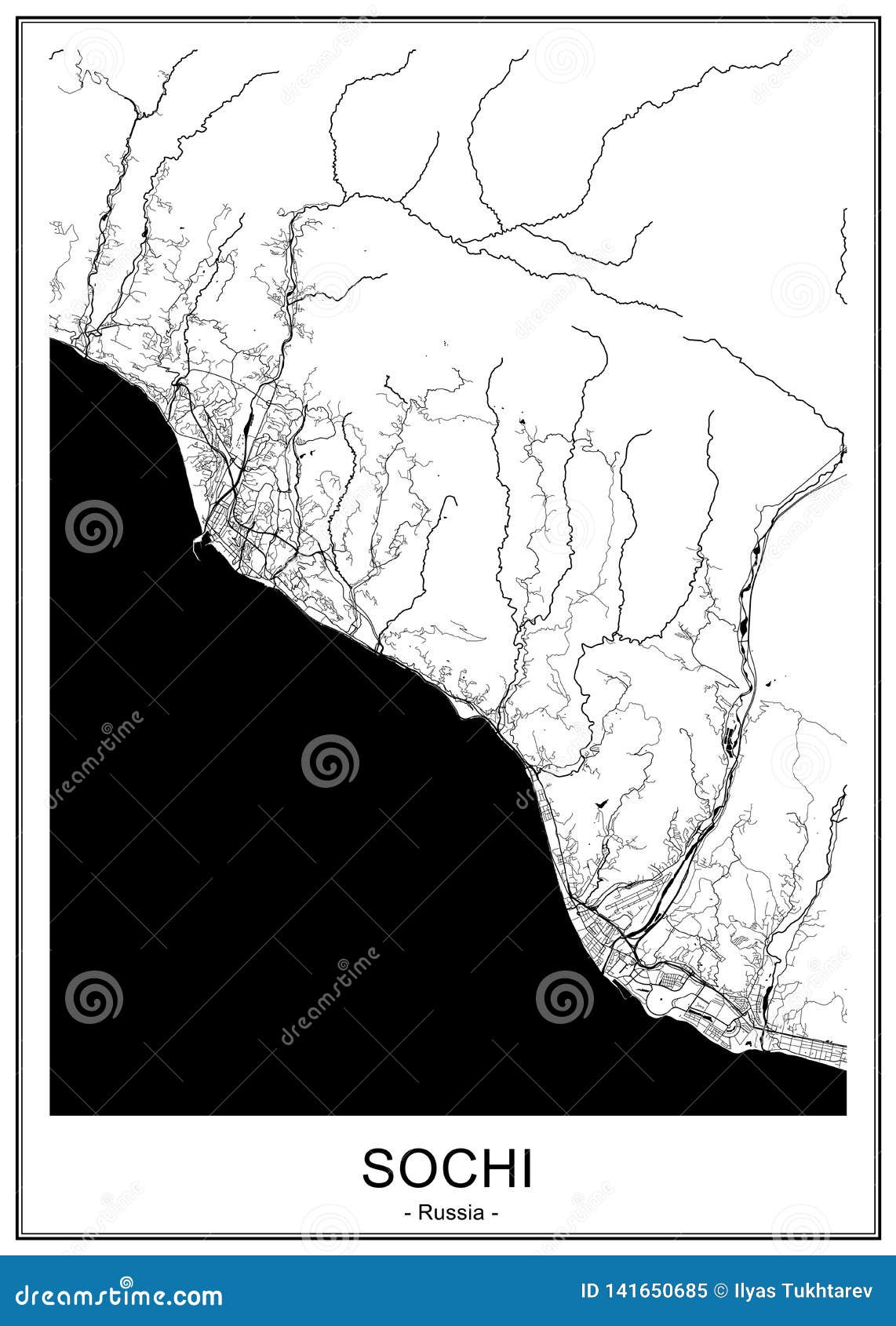 Mapa De La Ciudad De Sochi, Rusia Stock de ilustración - Ilustración de ...