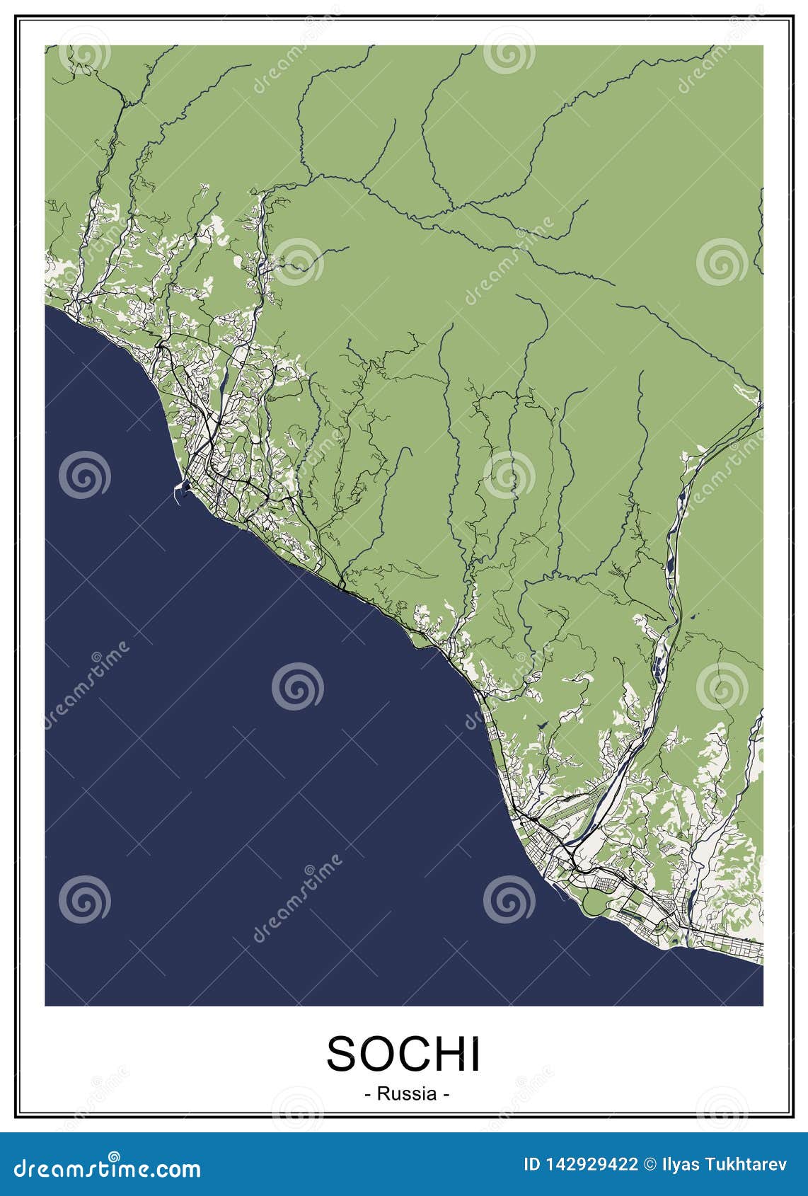 Mapa De La Ciudad De Sochi, Rusia Stock de ilustración - Ilustración de ...