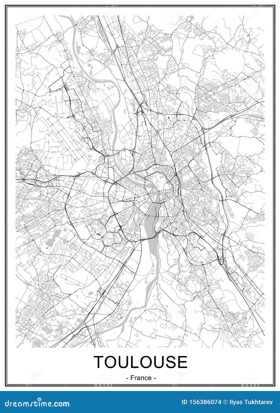 Mapa De La Ciudad De Toulouse, Francia Stock de ilustración ...