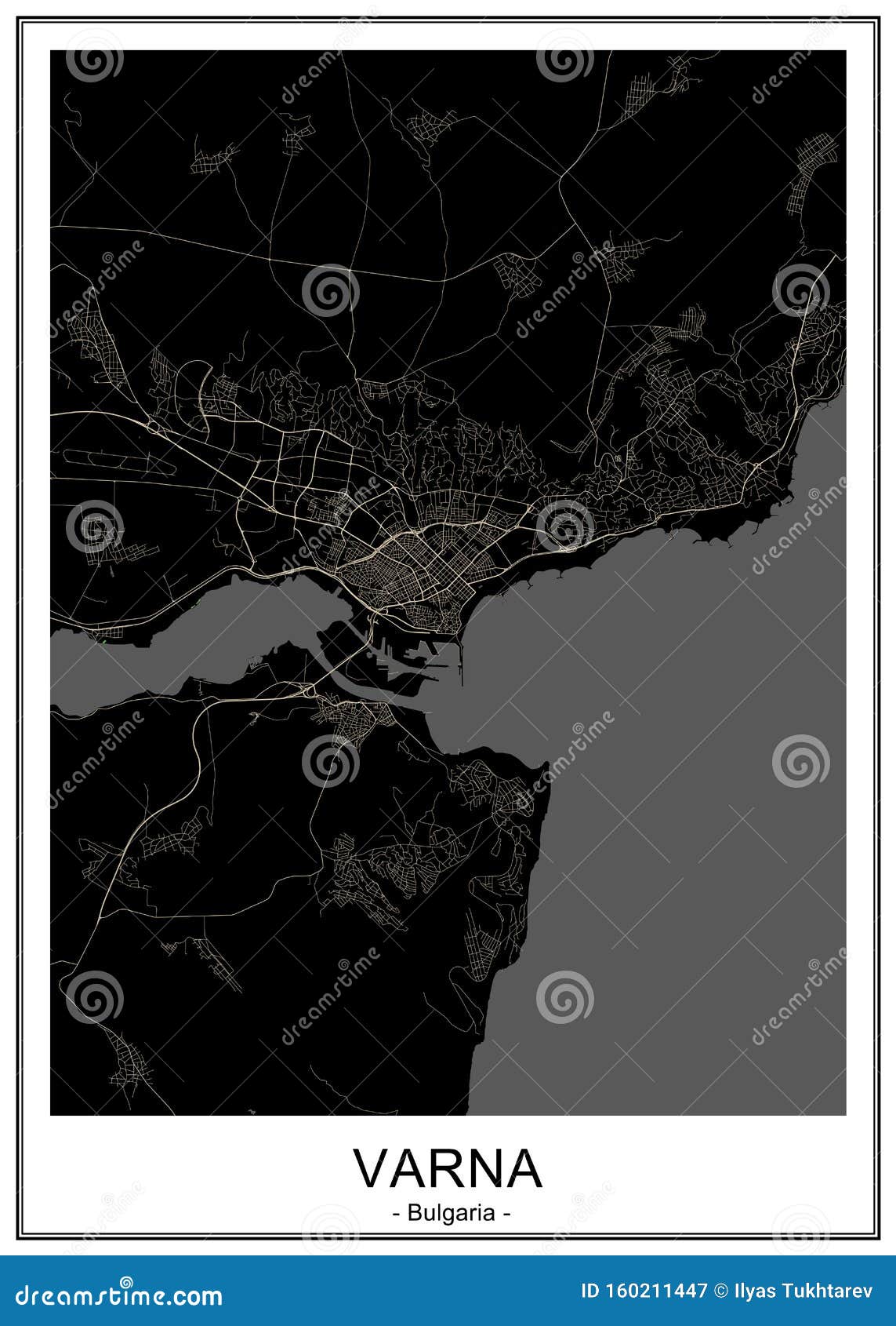 Mapa De La Ciudad De Varna, Bulgaria Stock de ilustración - Ilustración ...