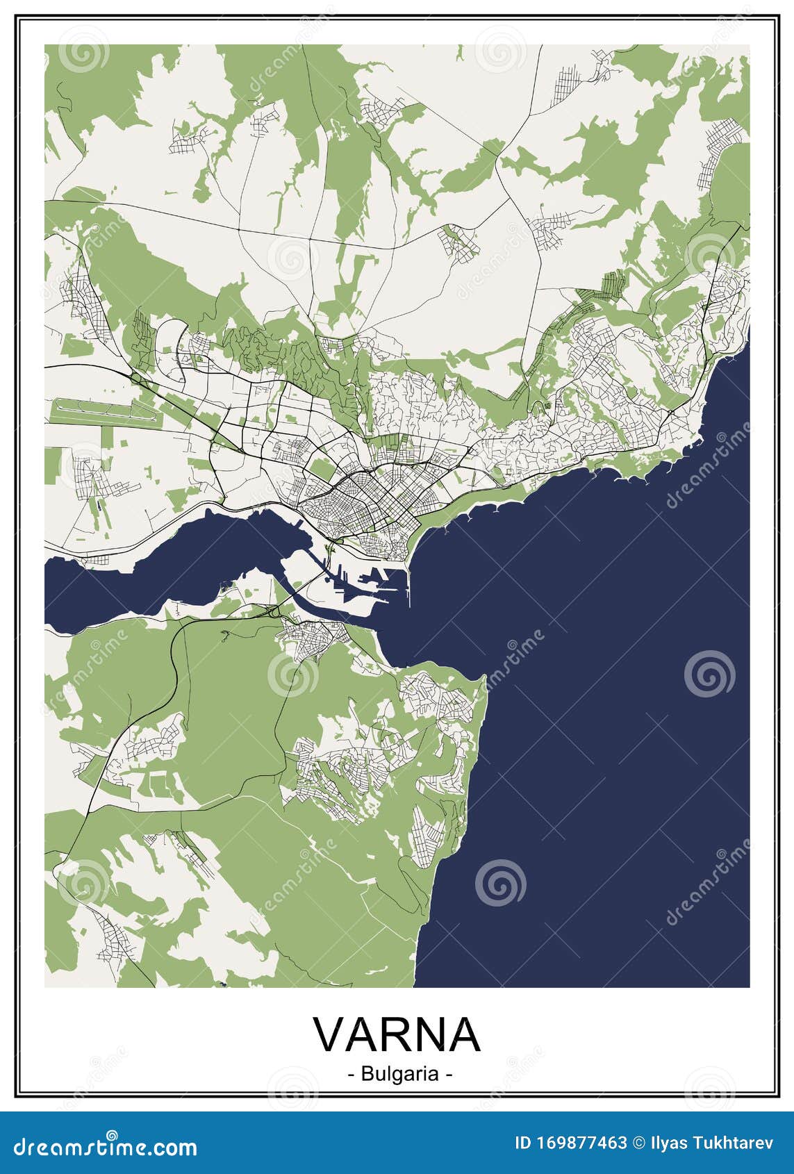 Mapa De La Ciudad De Varna, Bulgaria Stock de ilustración - Ilustración de arenas, cuarto: 169877463