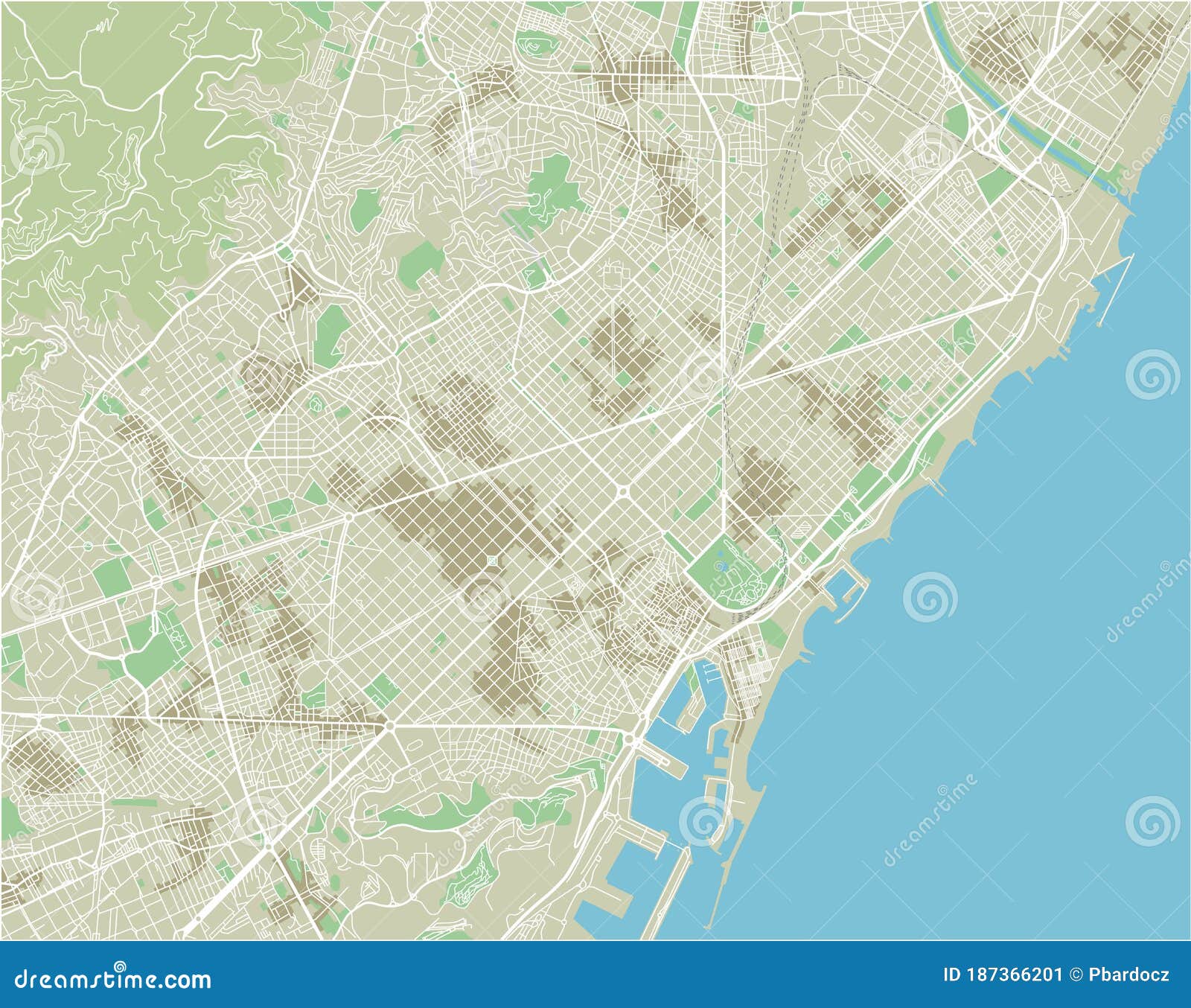 Mapa De La Ciudad Vectorial De Barcelona. Ilustración del Vector ...