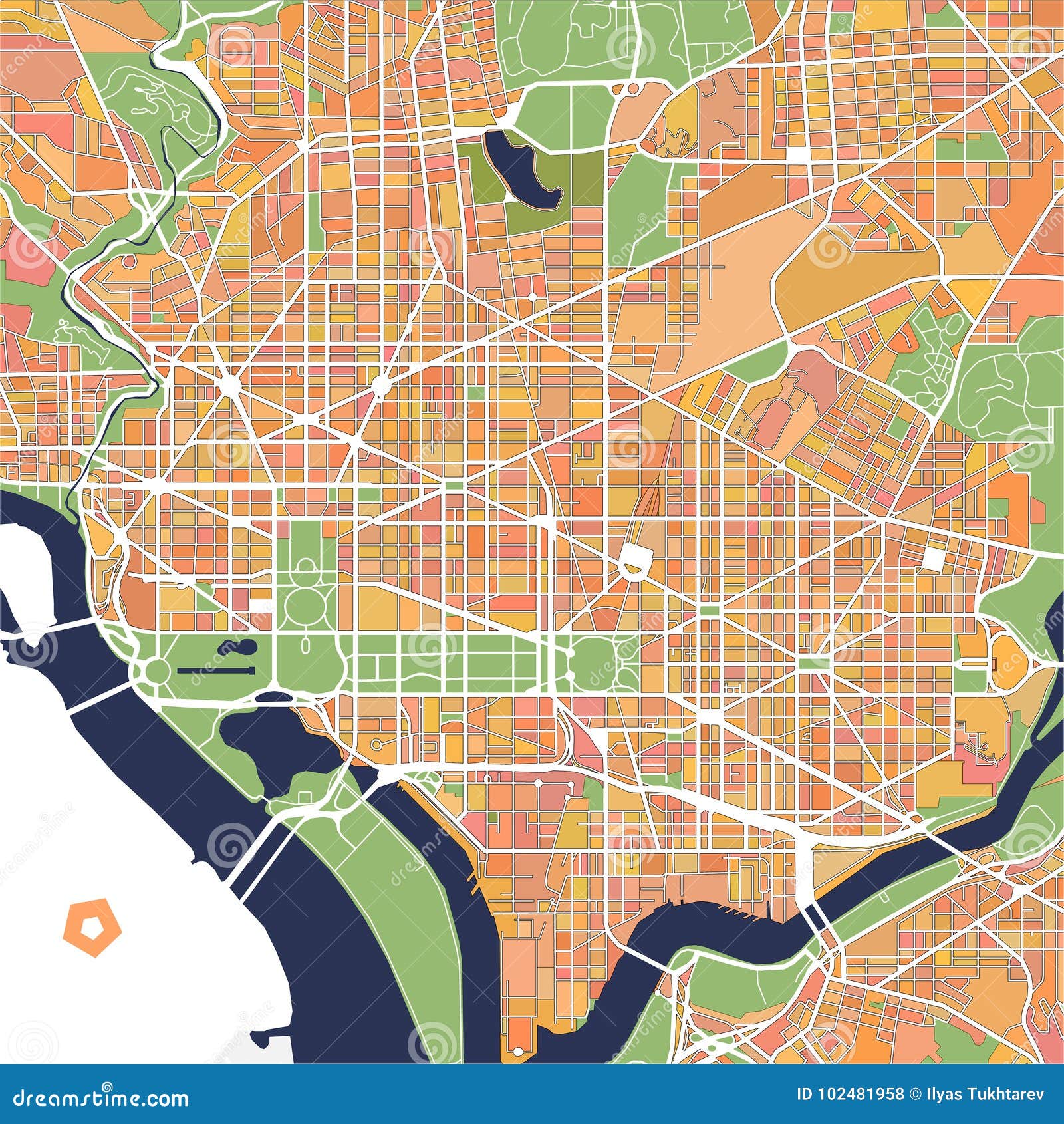 Mapa De La Ciudad De Washington, D C , Los E Stock de ilustración ...