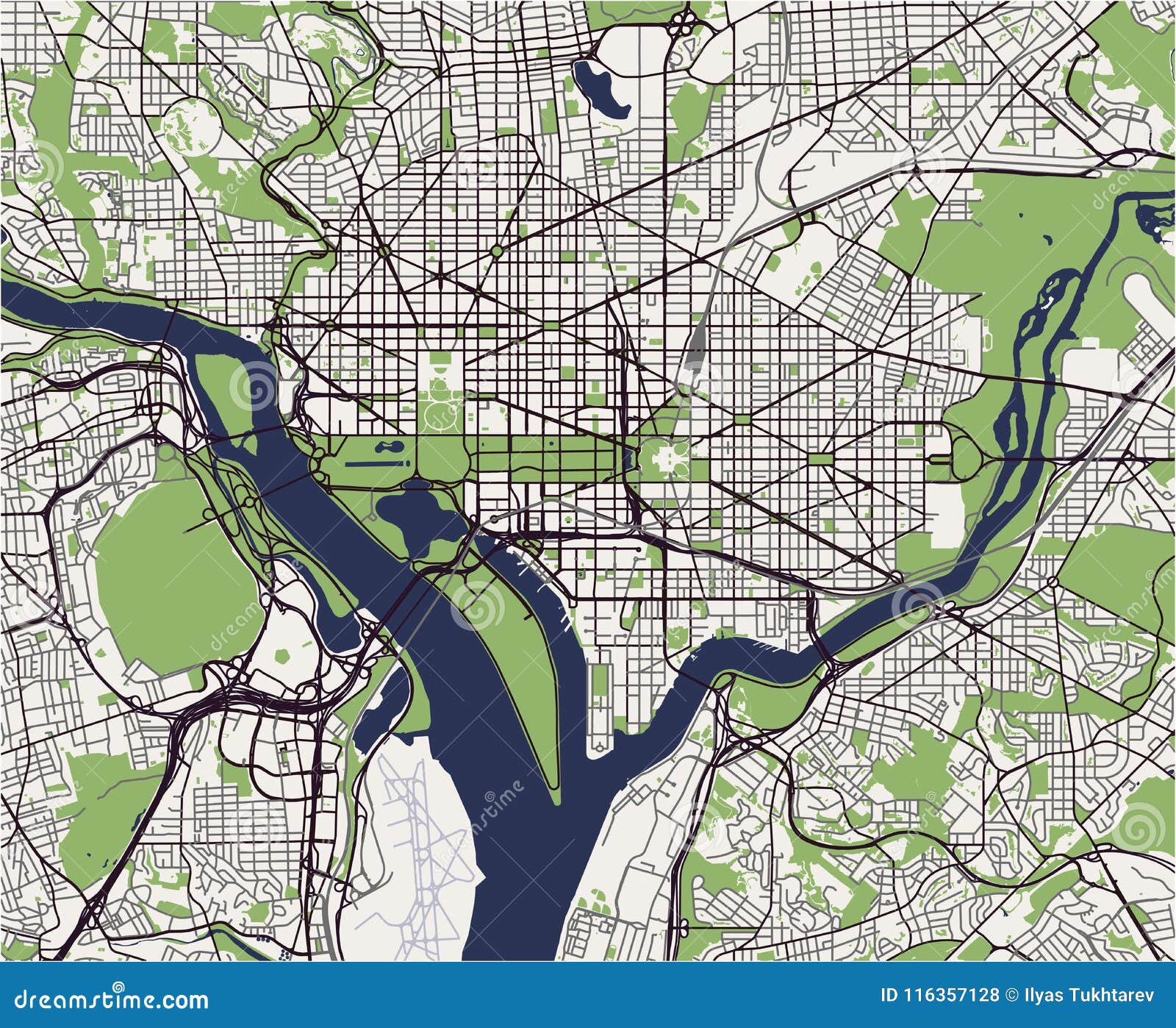 Mapa De La Ciudad De Washington, D C , Los E Ilustración del Vector ...