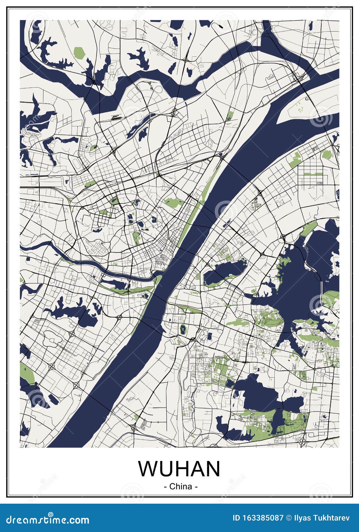 Mapa De La Ciudad De Wuhan, China Stock de ilustración - Ilustración de ...