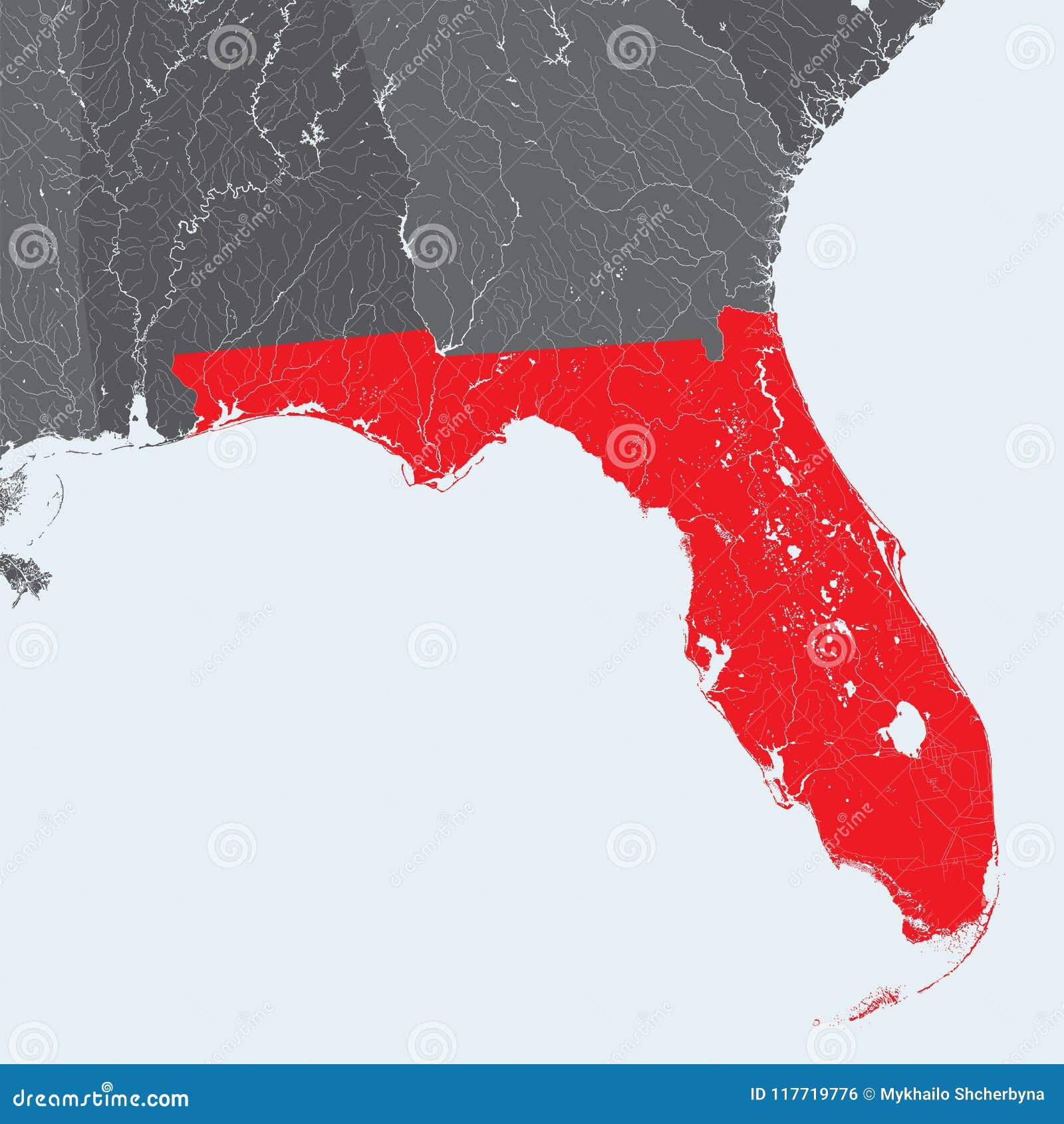 Mapa De La Florida Con Los Lagos Y Los Ríos Ilustración del Vector ...