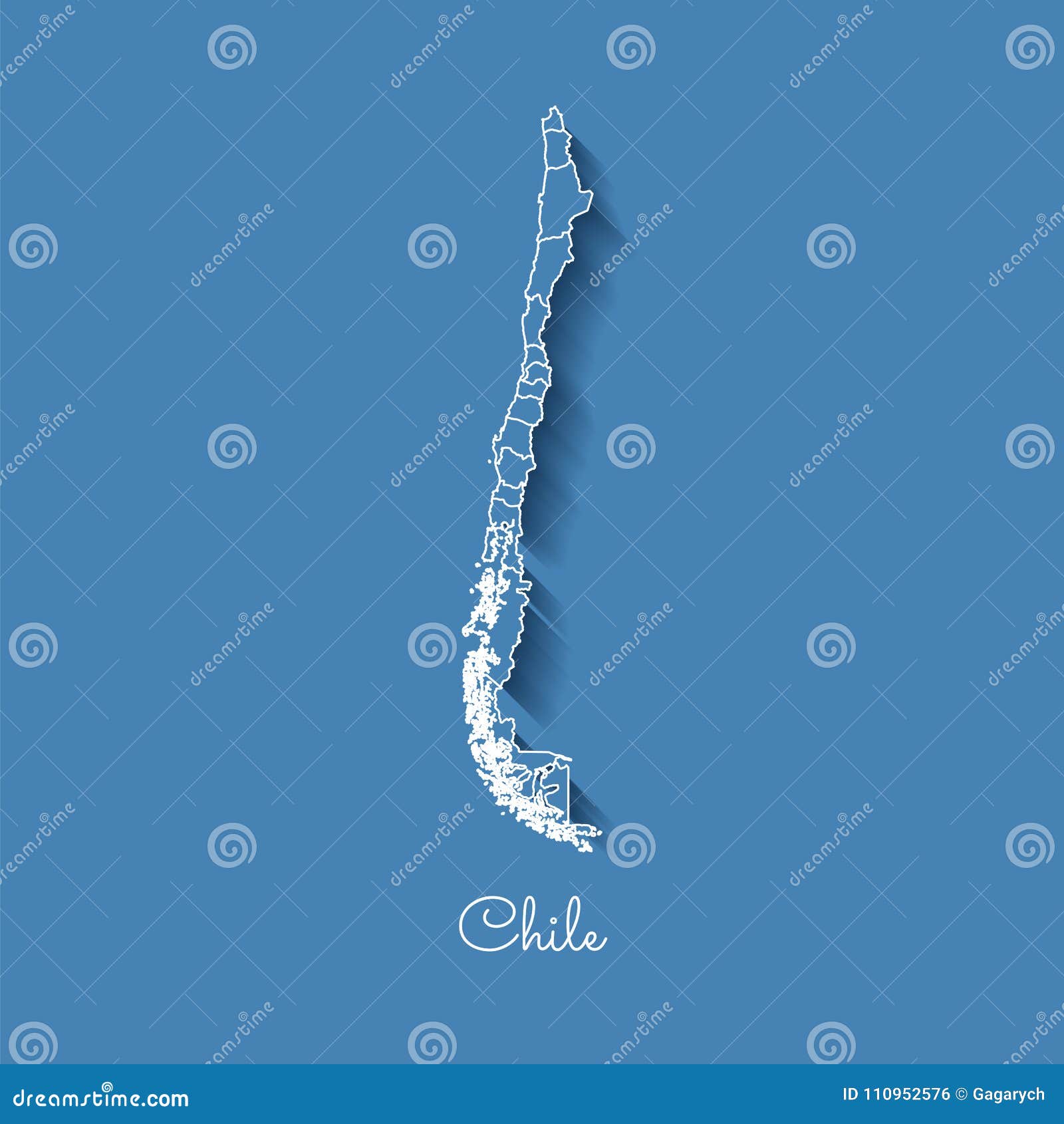 Mapa De La Región De Chile: Azul Con El Esquema Blanco Y Ilustración ...