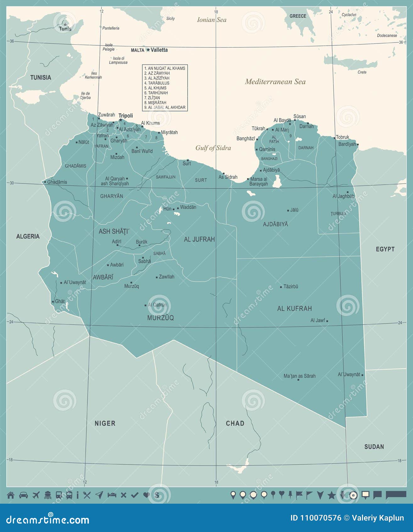 Mapa De Libia - Ejemplo Detallado Del Vector Del Vintage Stock de ...