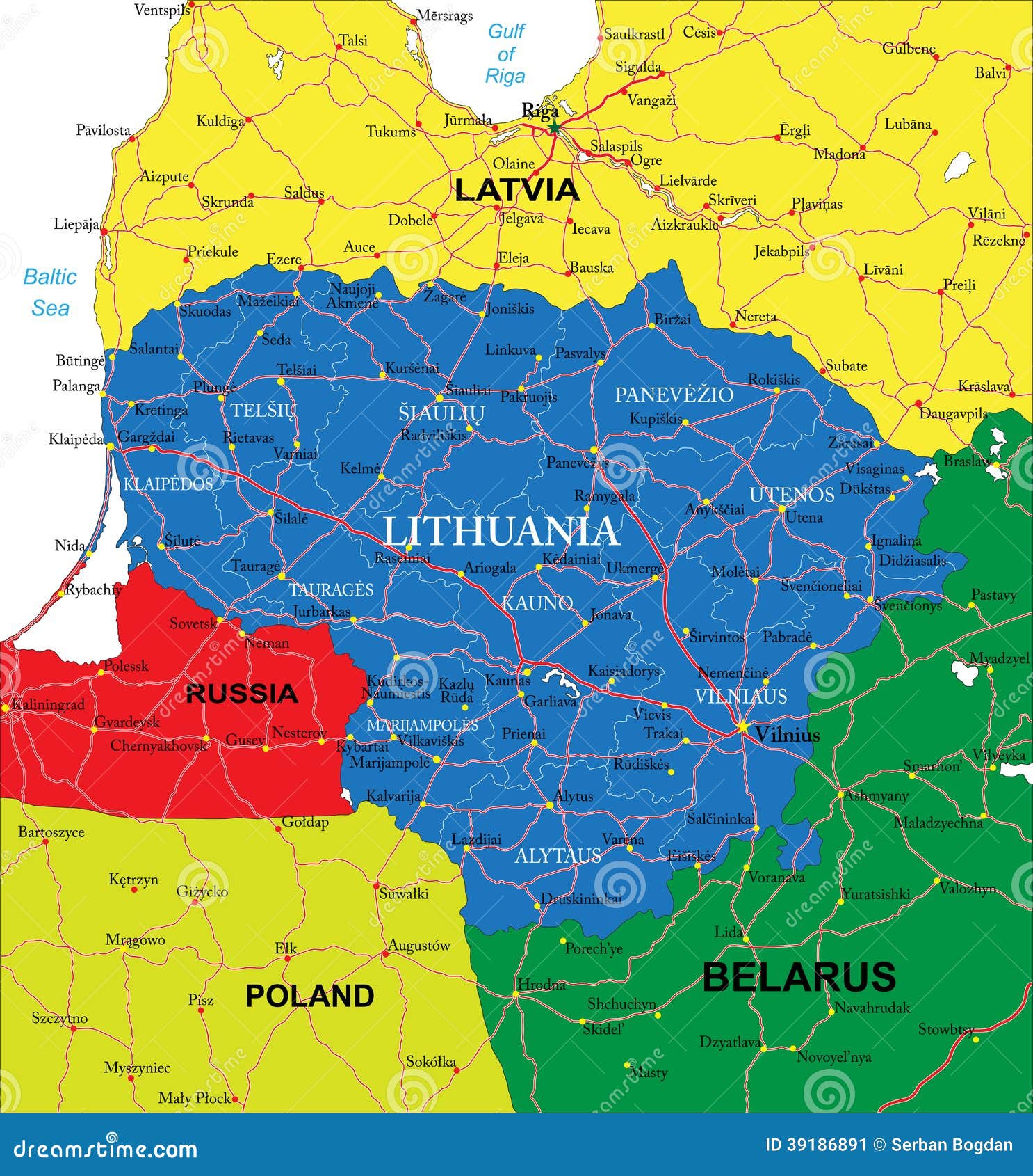 Mapa de Lituania ilustración del vector. Ilustración de riga - 39186891