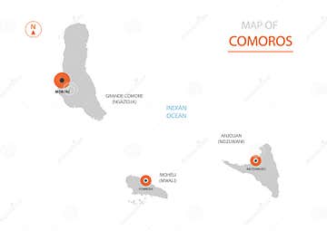 Mapa De Los Comoro Con Divisiones Administrativas Ilustración del ...