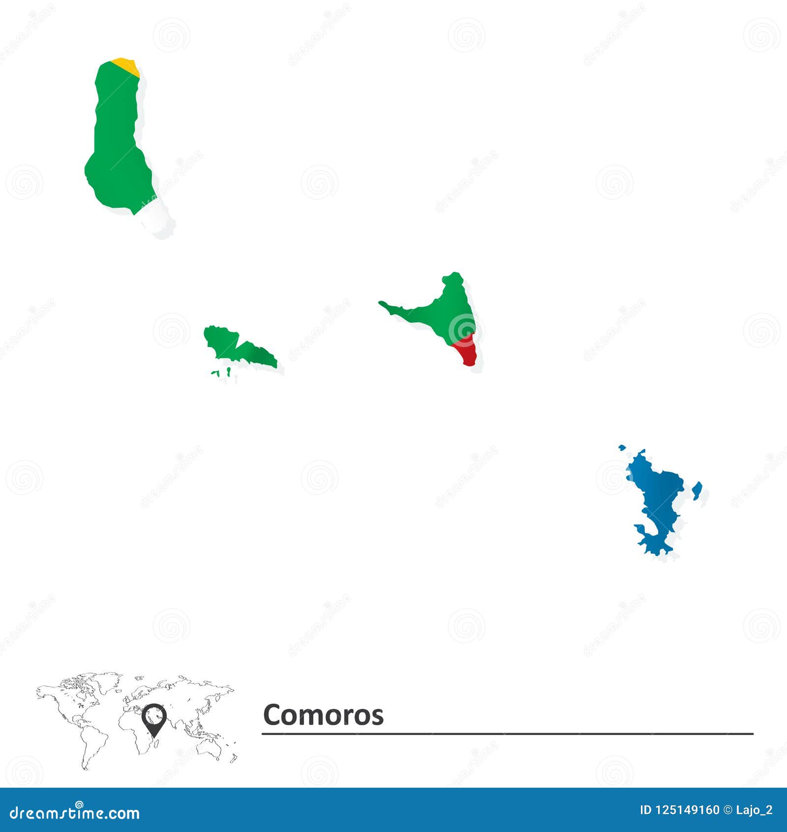 Mapa De Los Comoro Con La Bandera Ilustración del Vector - Ilustración ...