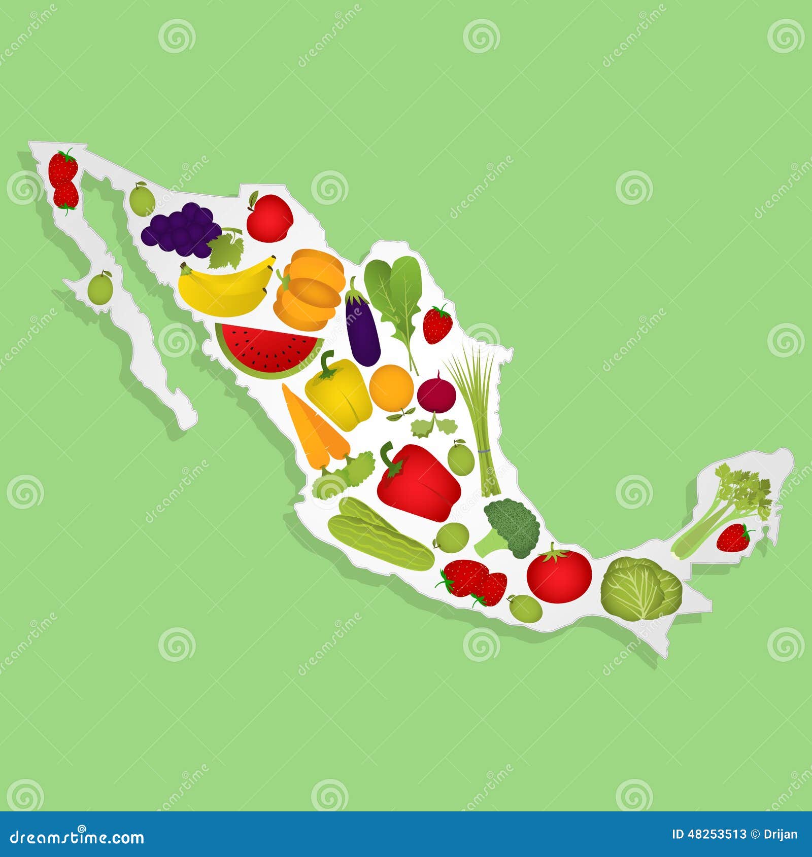 Mapa De México Con Las Frutas Ilustración del Vector - Ilustración de ...