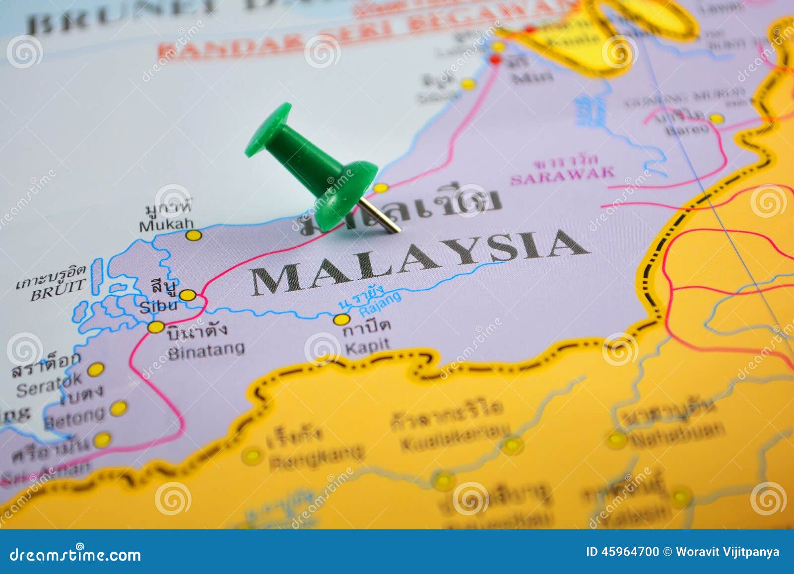 Mapa de Malasia foto de archivo. Imagen de marcador, cierre - 45964700