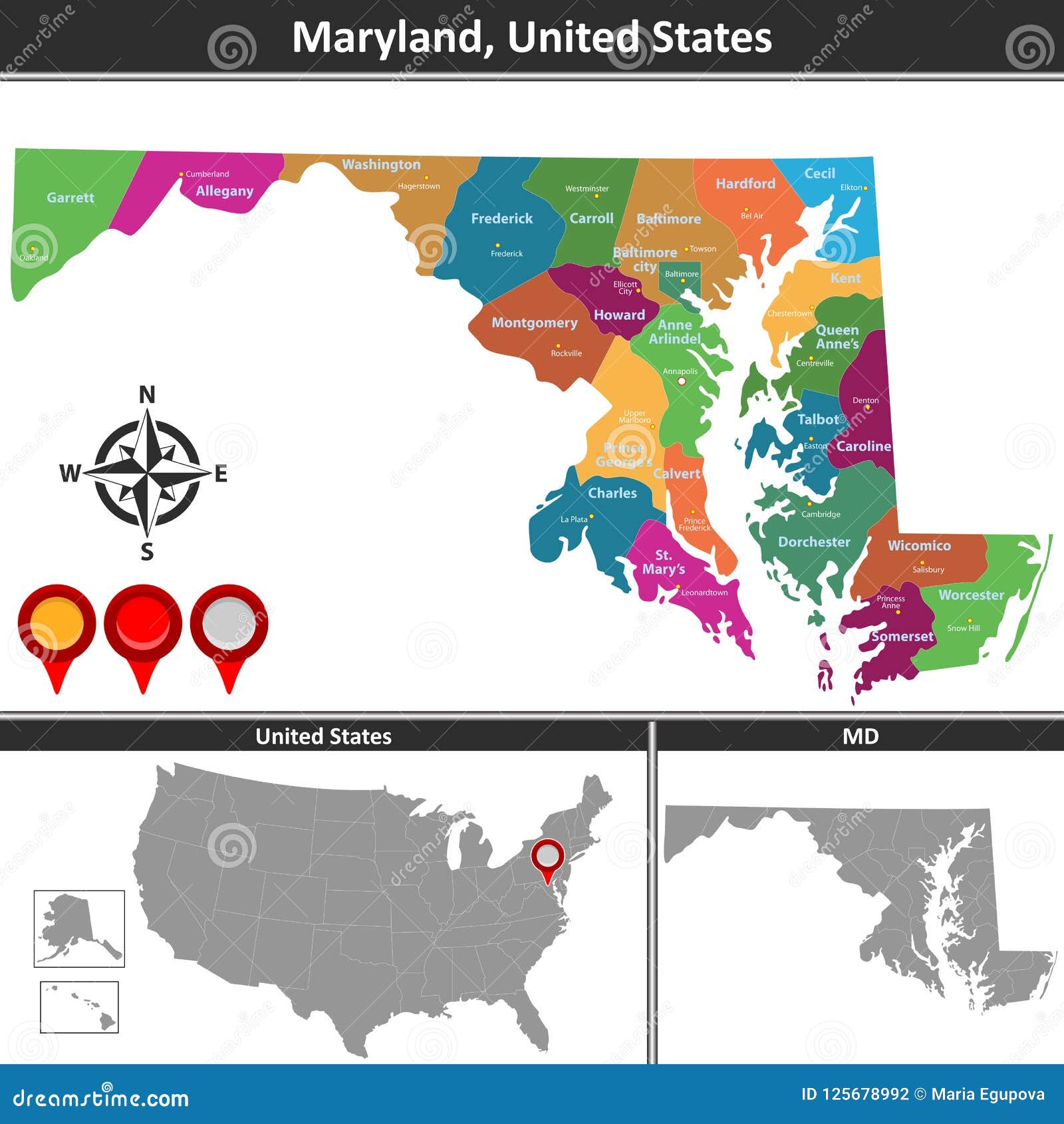 Mapa de Maryland, E.U. ilustração do vetor. Ilustração de mariland ...