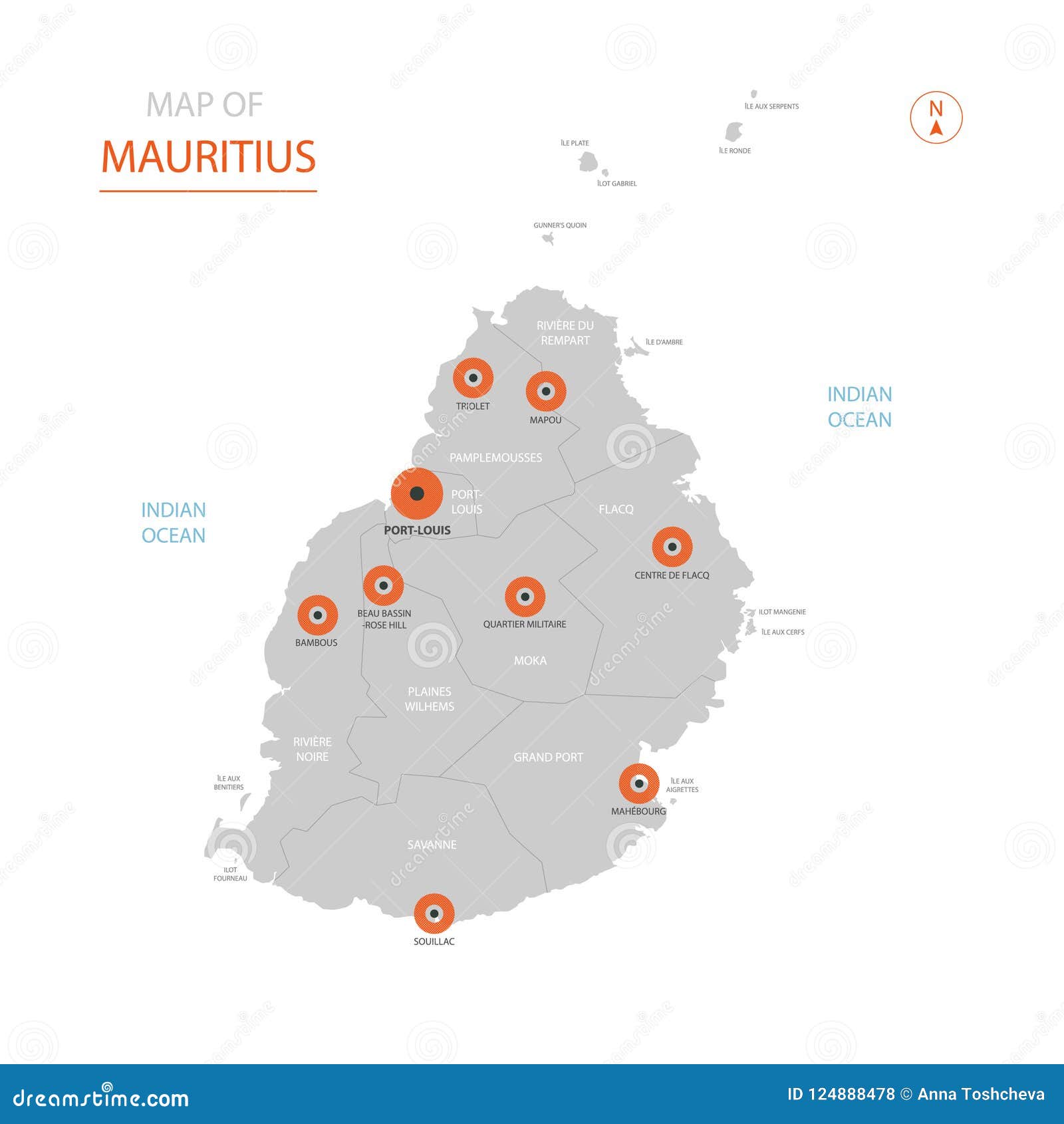 Mapa De Mauricio Con Divisiones Administrativas Ilustración del Vector ...