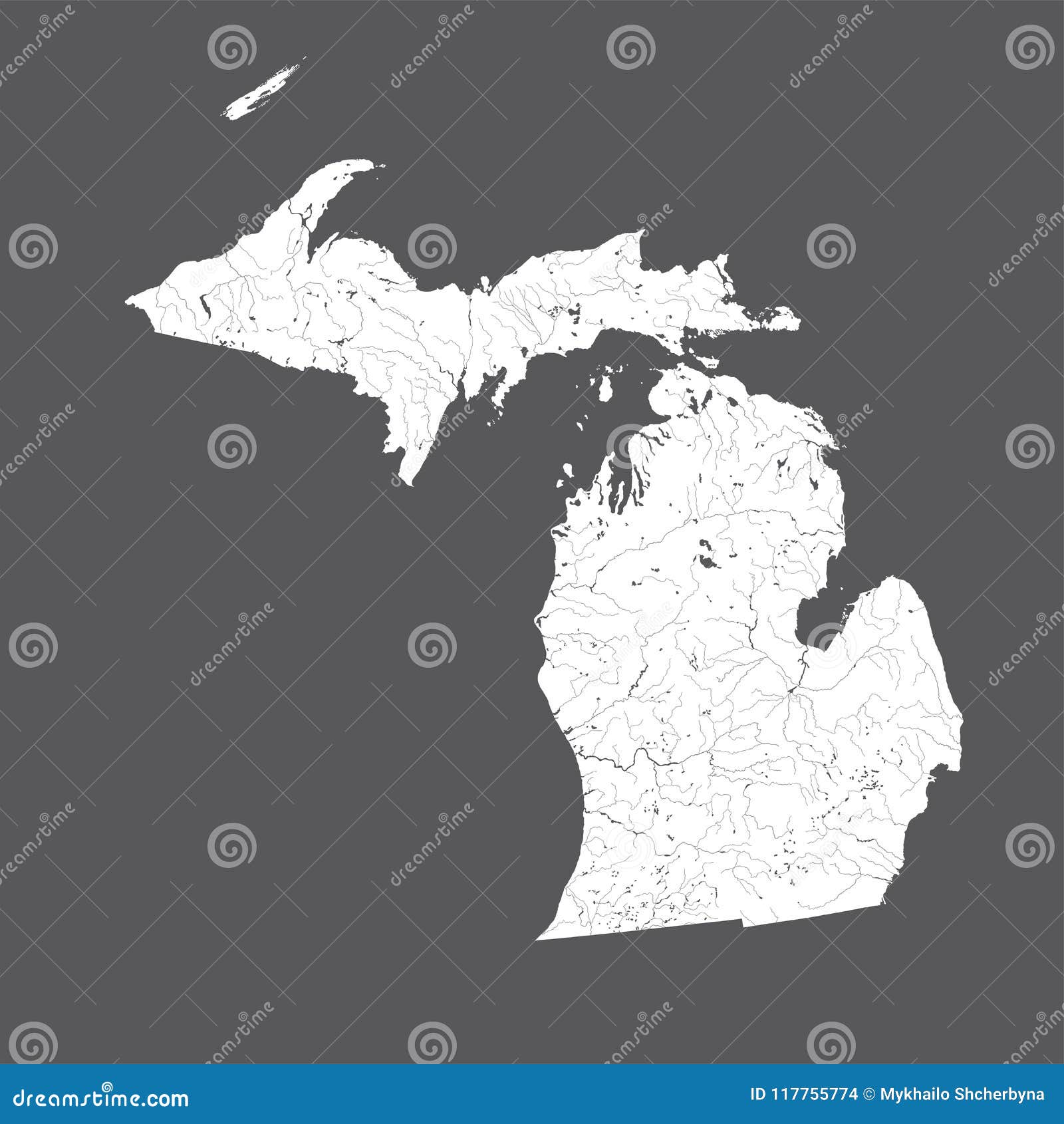 Mapa De Michigan Com Lagos E Rios Ilustração do Vetor - Ilustração de ...