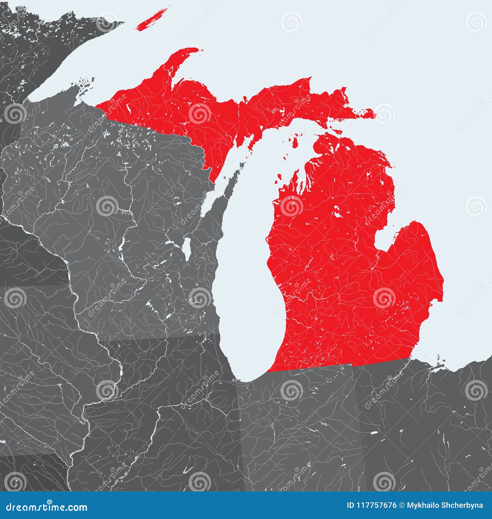 Mapa De Michigan Com Lagos E Rios Ilustração do Vetor - Ilustração de ...