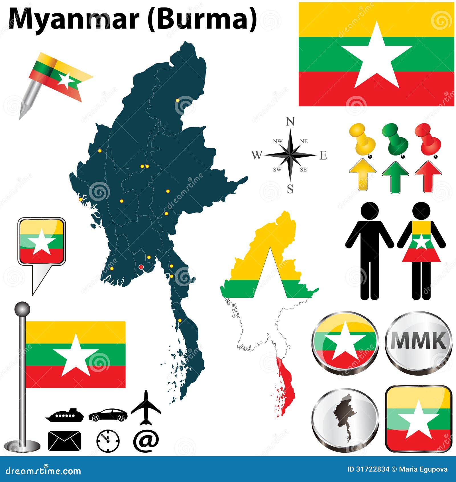 Mapa de Myanmar ilustración del vector. Ilustración de atlas - 31722834