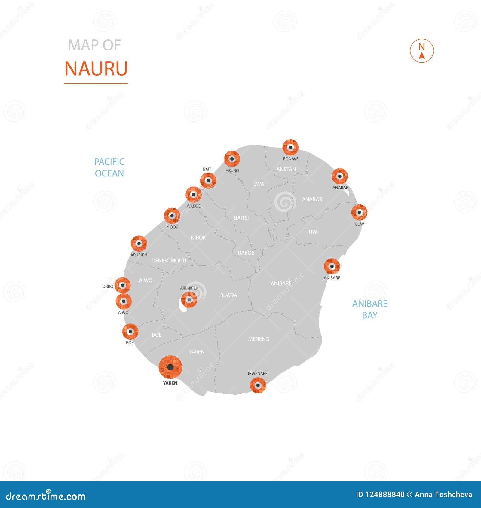 Mapa De Nauru Con Divisiones Administrativas Ilustración del Vector ...