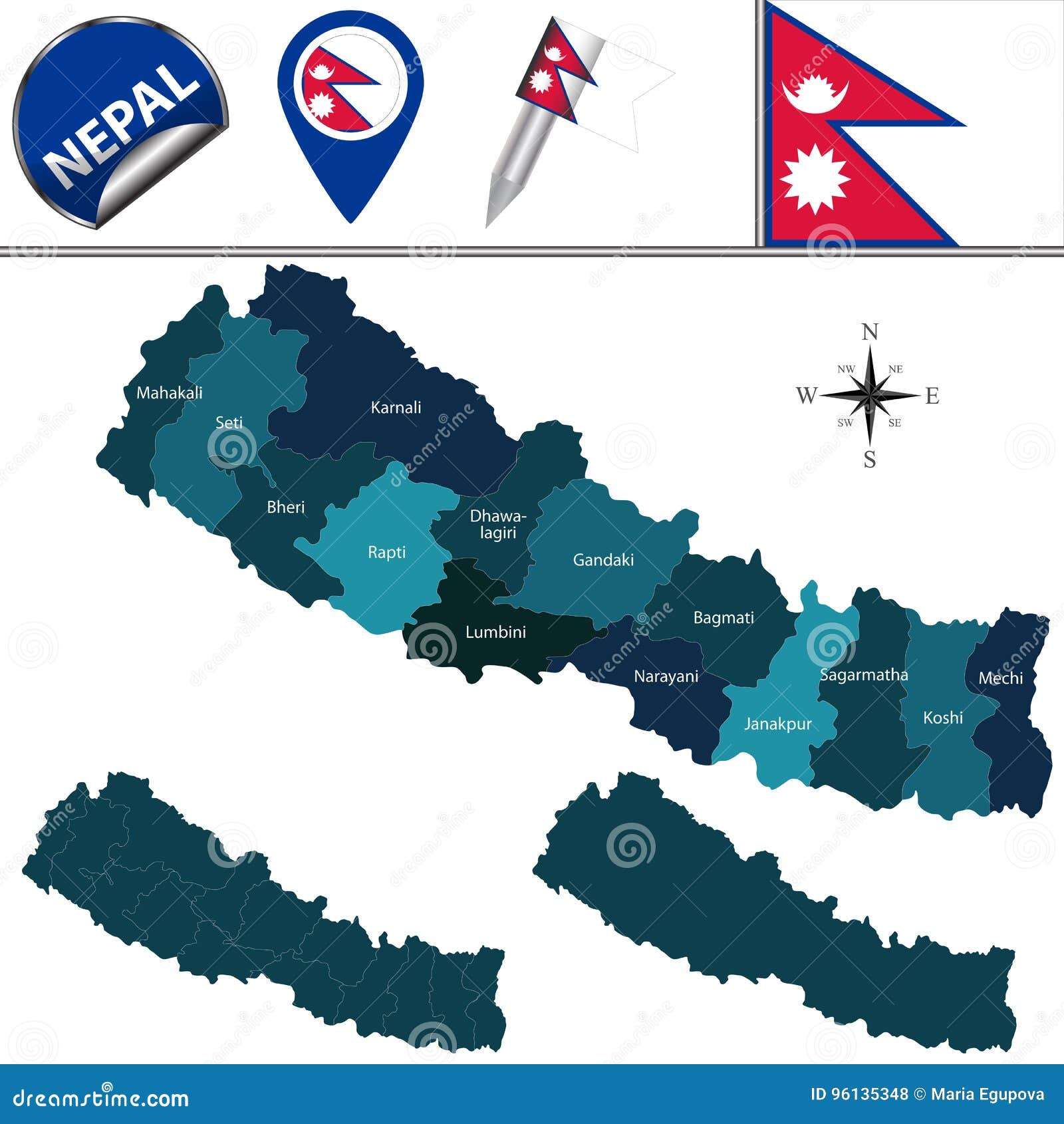 Mapa de Nepal com zonas ilustração do vetor. Ilustração de kathmandu ...