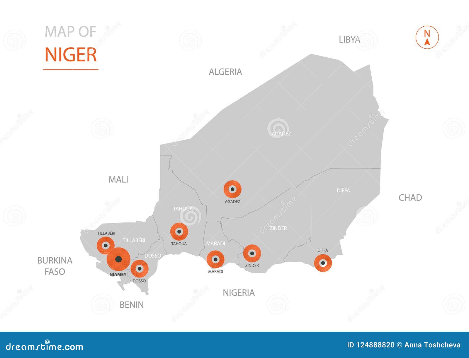 Mapa De Niger Con Divisiones Administrativas Ilustración del Vector ...